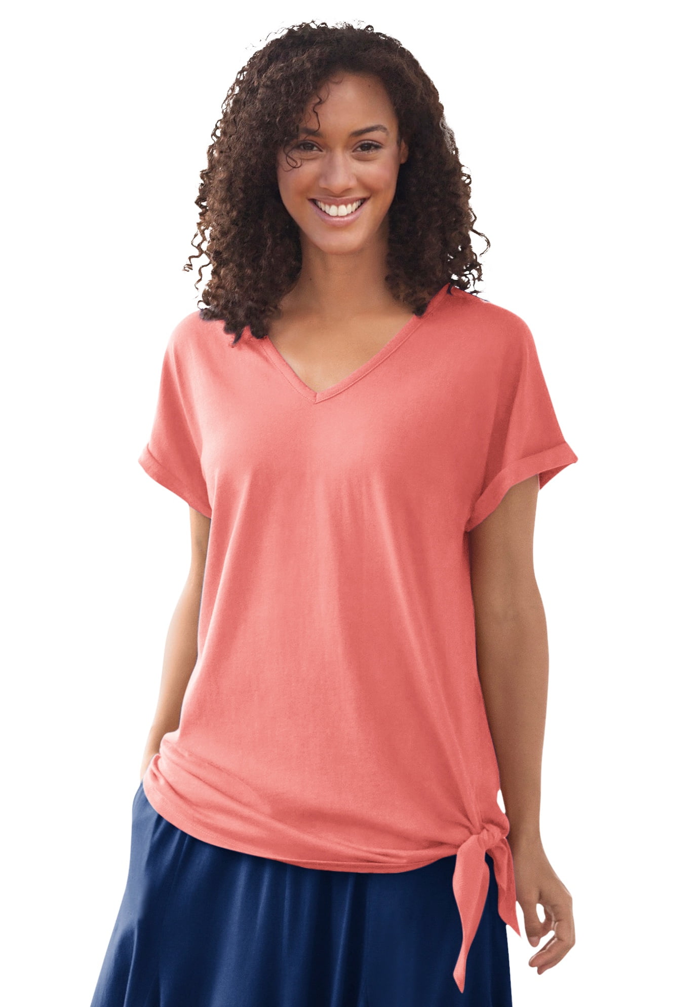 Woman Within Women's Plus Size Side Tie Knit Tee - Walmart.com