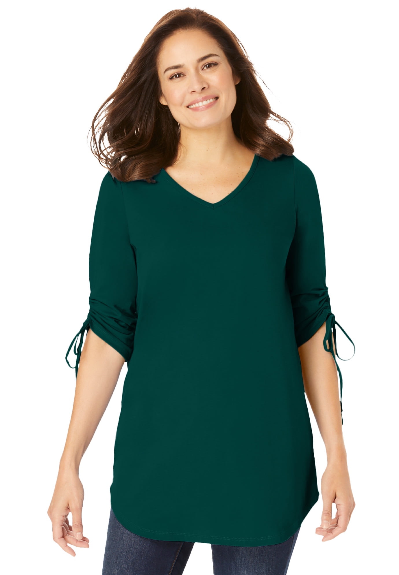 Woman Within Women's Plus Size Side-Tie Sleeve Tunic - Walmart.com
