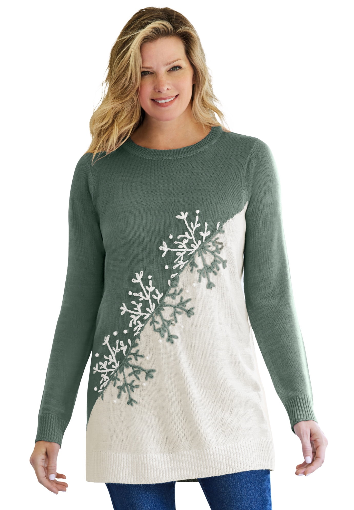 Woman Within Plus Size Snowflake Jacquard Pullover Sweater - Walmart.com