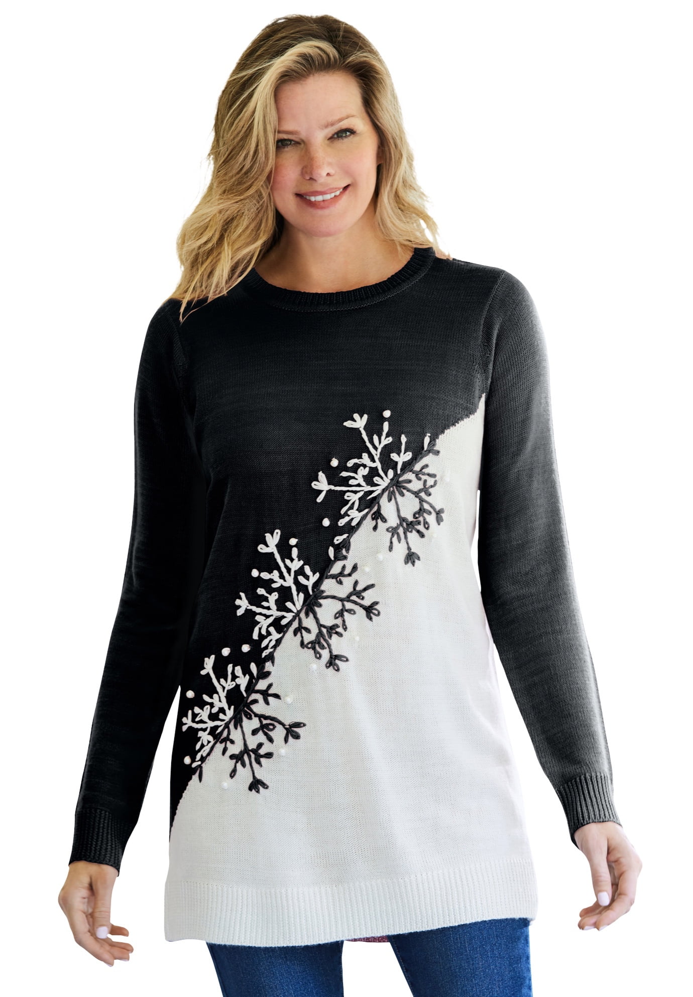 Woman Within Plus Size Holiday Snowflake Jacquard Sweater - Walmart.com