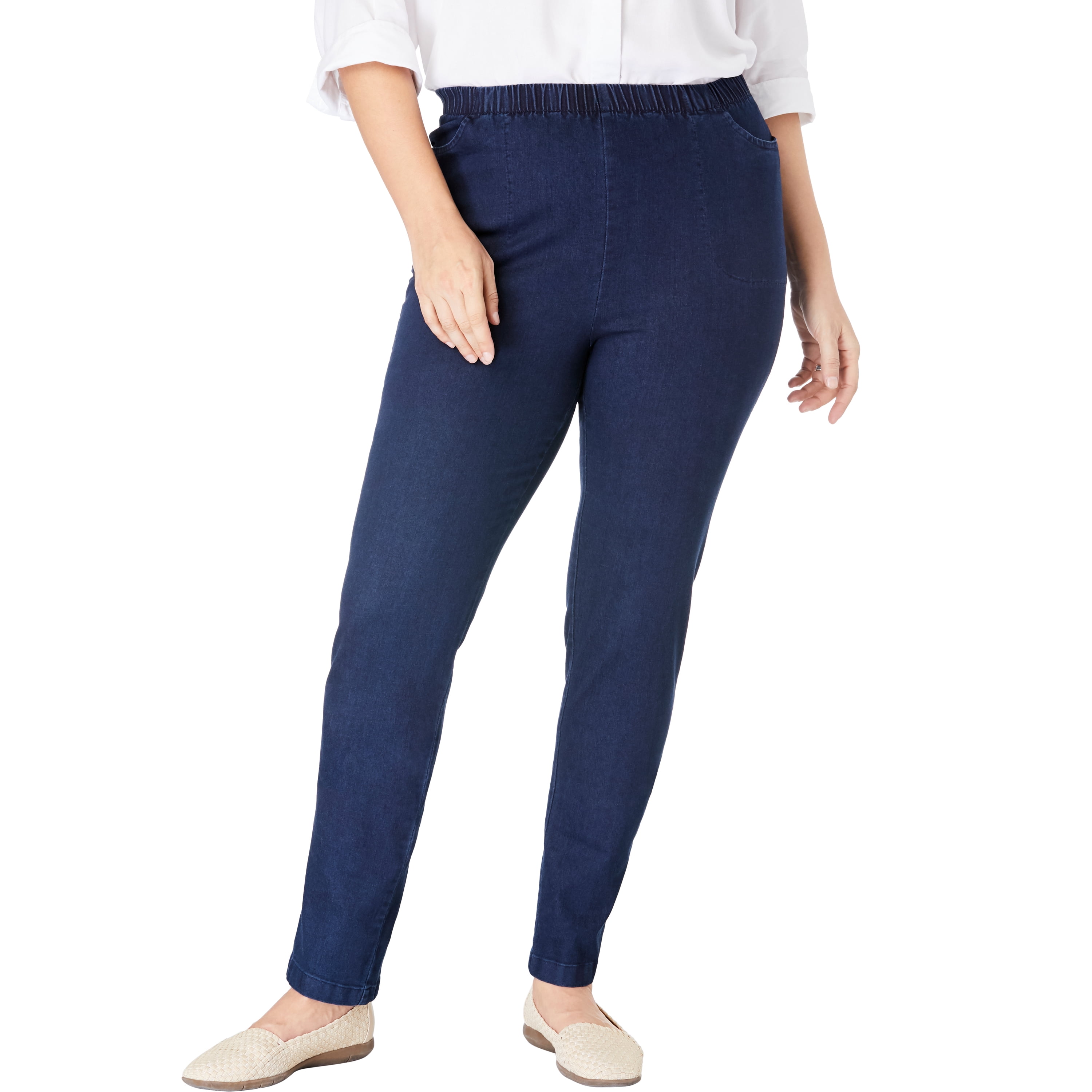 Woman Within Plus Size Straight Leg Elastic Waist Stretch Fineline ...