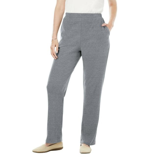 Woman Within Womens Plus Size Tall 7 Day Knit Ribbed Straight Leg Pant