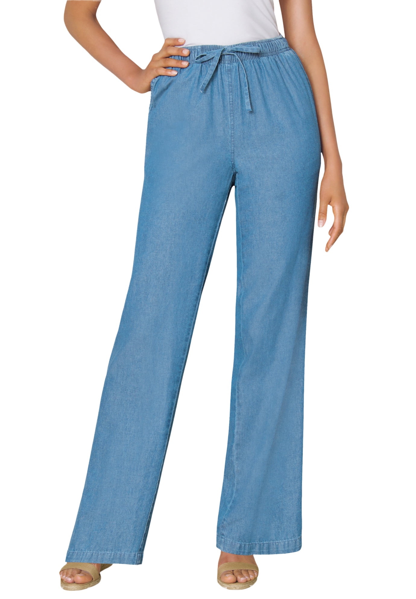 Woman Within Plus Size Tall Wide-Leg Drawstring Denim Pants - Walmart.com