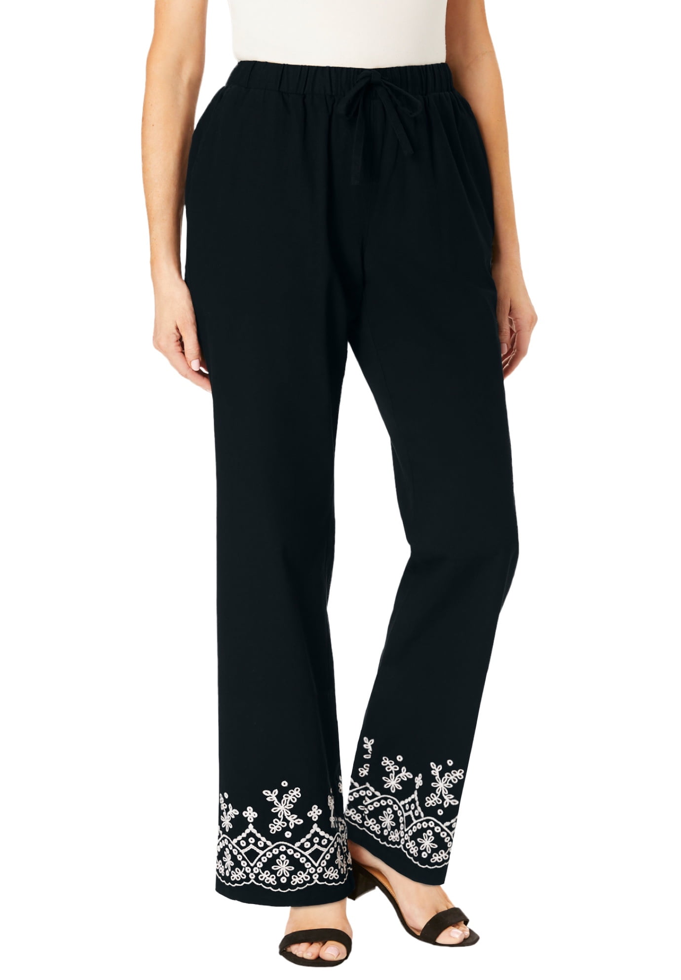 Woman Within Womens Plus Size Tall Drawstring Denim Wide Leg Pant