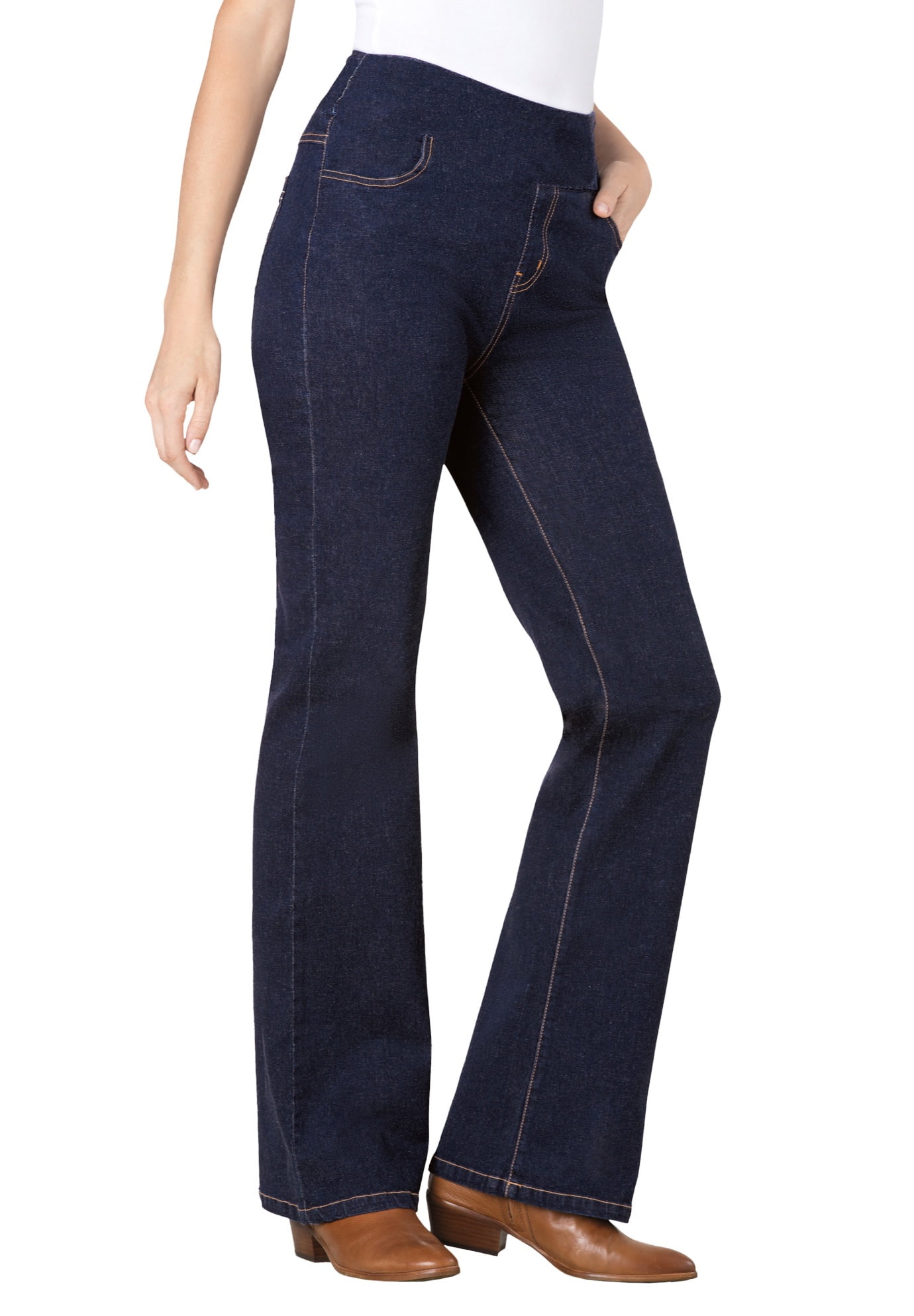 Woman Within Plus Size Tall Flex Pull-On Bootcut Gap-Free Stretch Denim ...