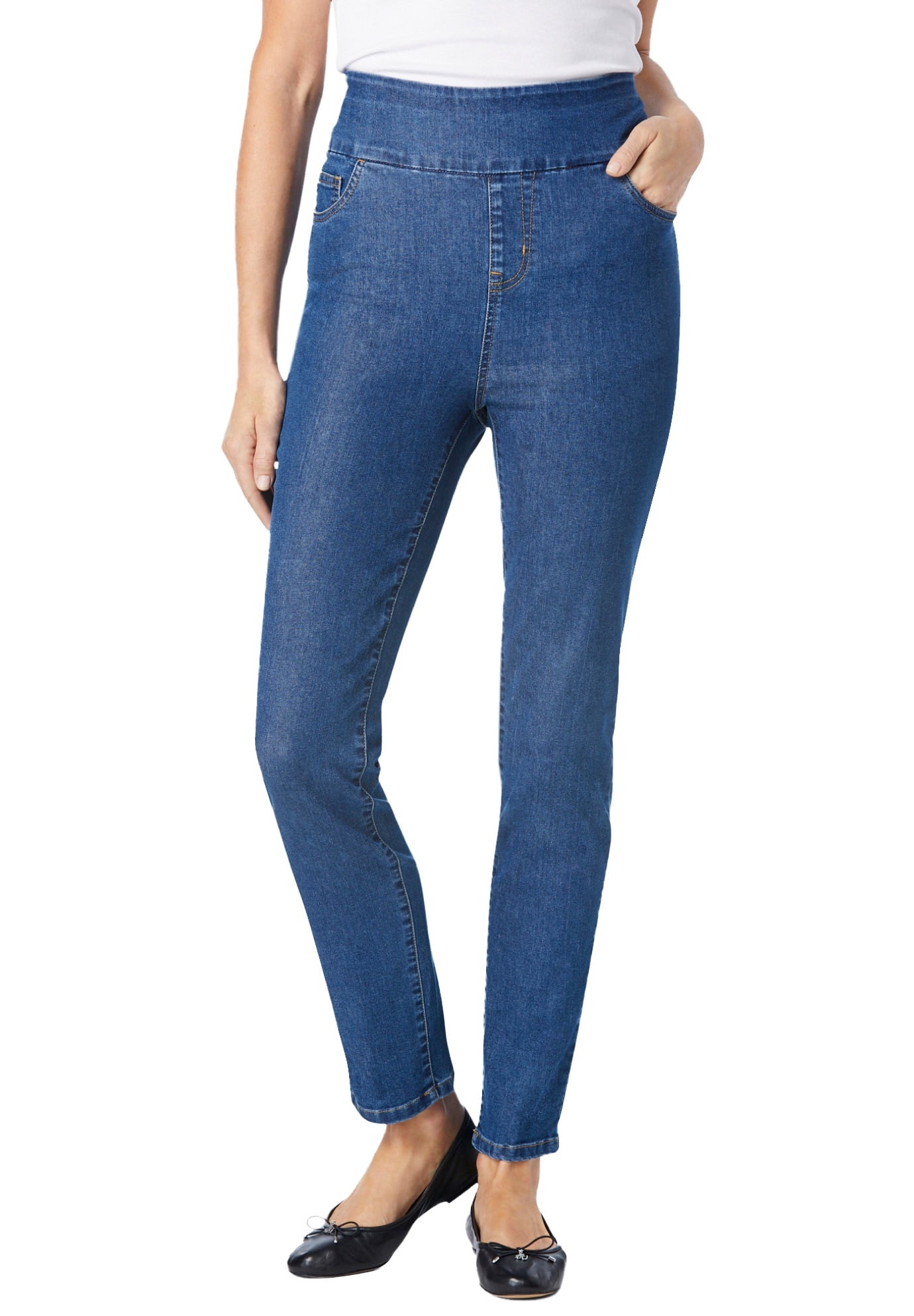 Woman Within Plus Size Tall Slim-Leg Pull-On Gap-Free Stretch-Denim ...