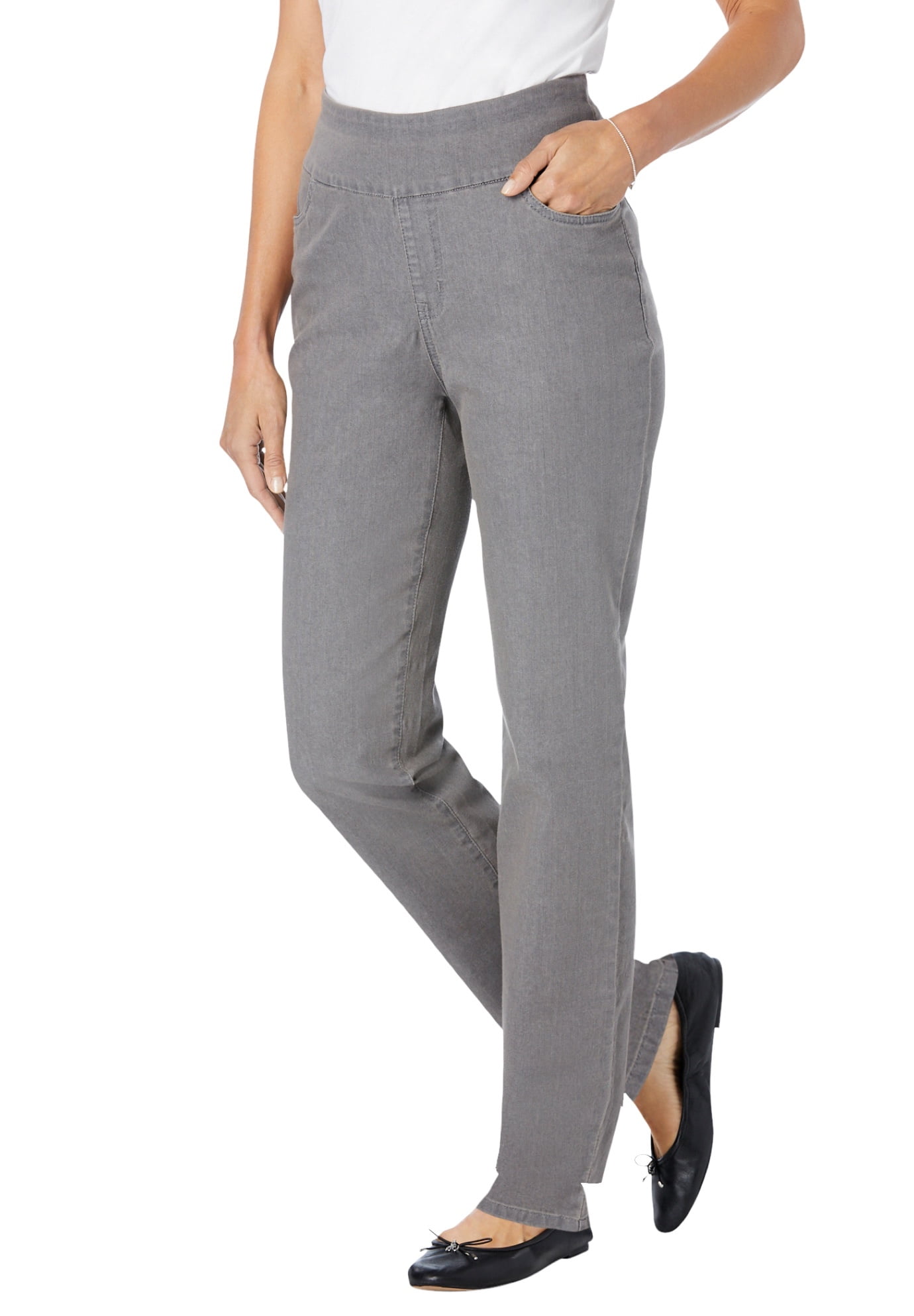 Woman Within Women's Plus Size Tall Flex-Fit Pull-On Straight-Leg Denim ...