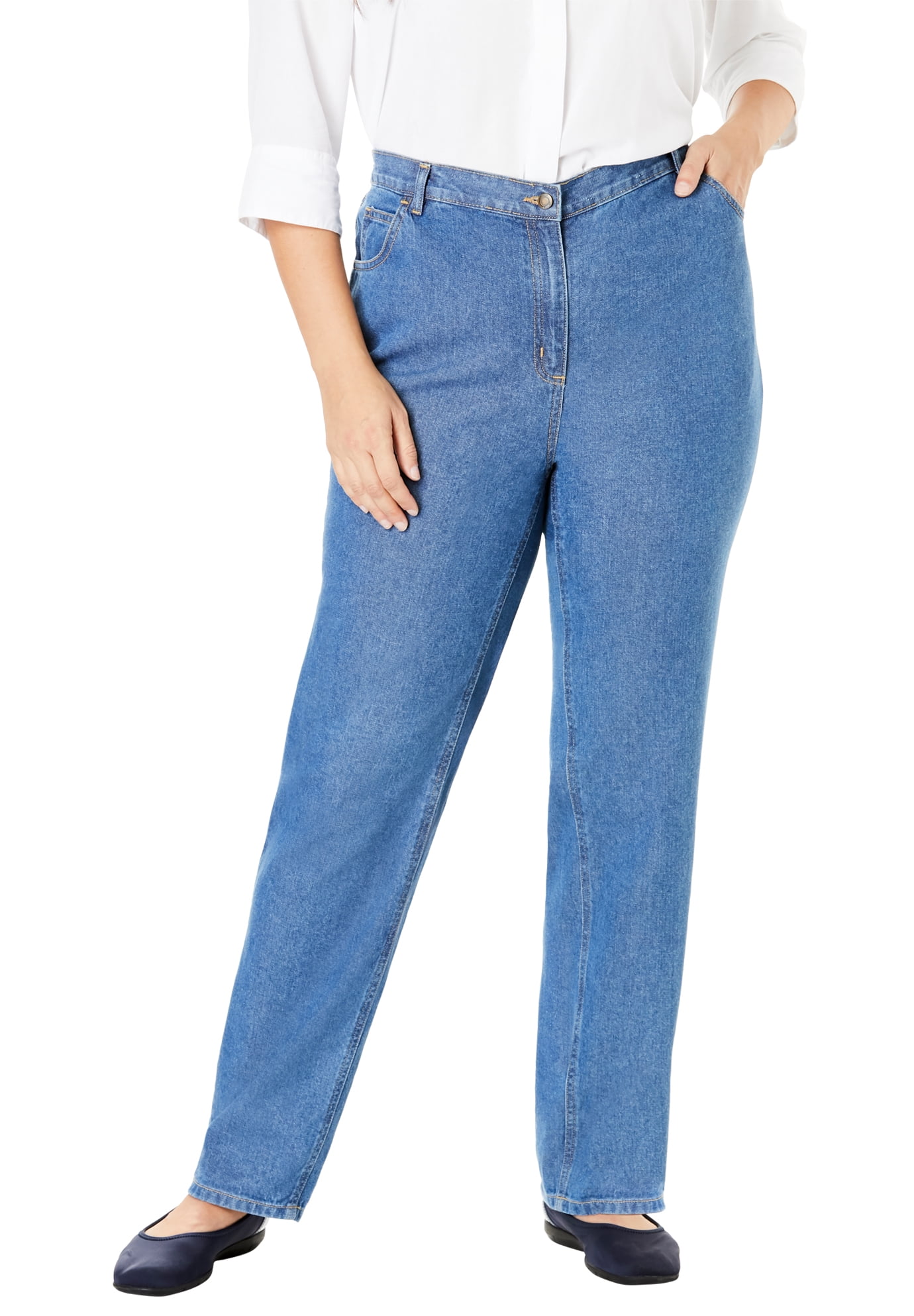 Woman Within Plus Size Tall Cotton Back Elastic Denim Jean, Straight ...