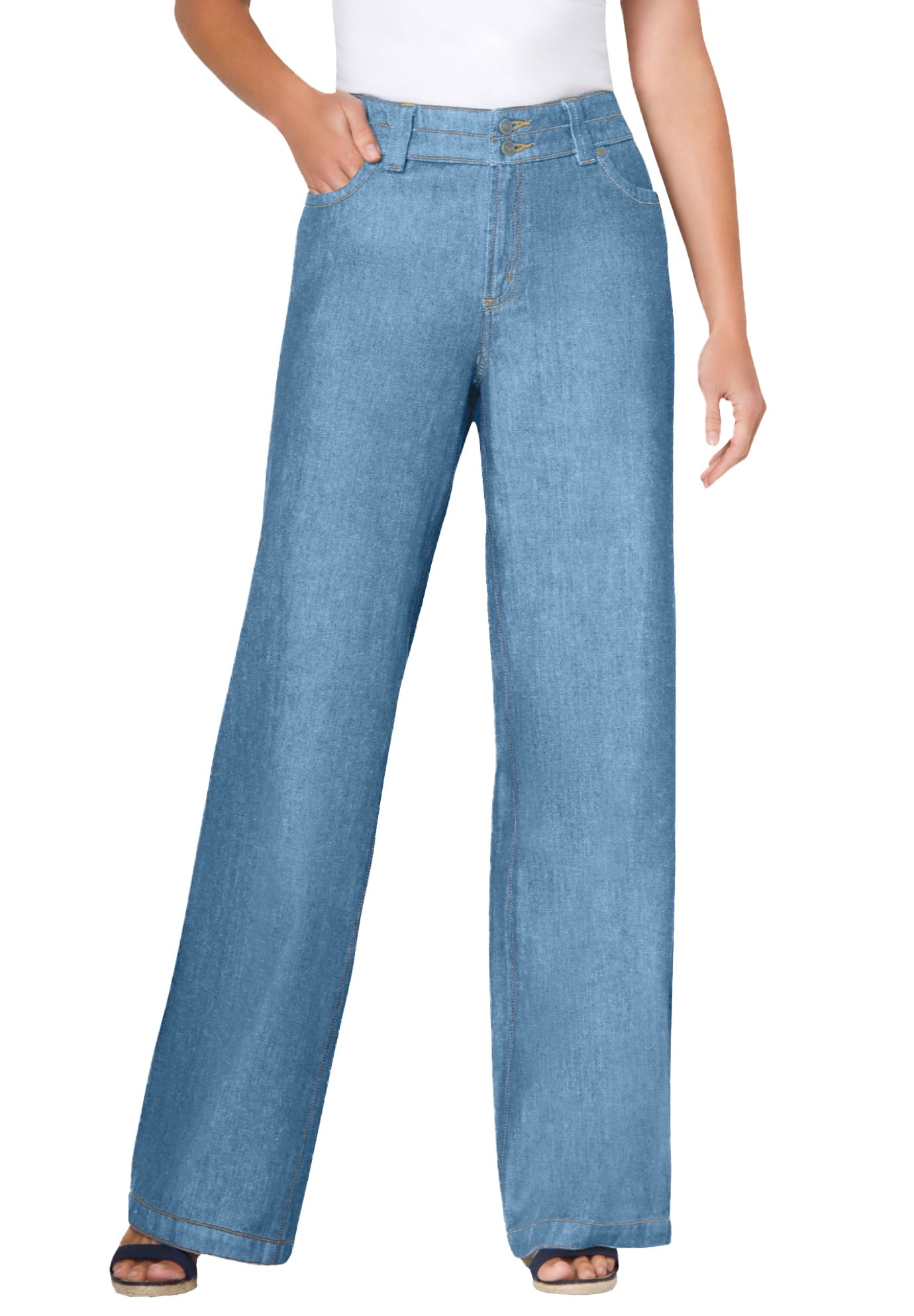 Woman Within Womens Plus Size Tall Perfect Cotton Wide Leg Jean 24 T