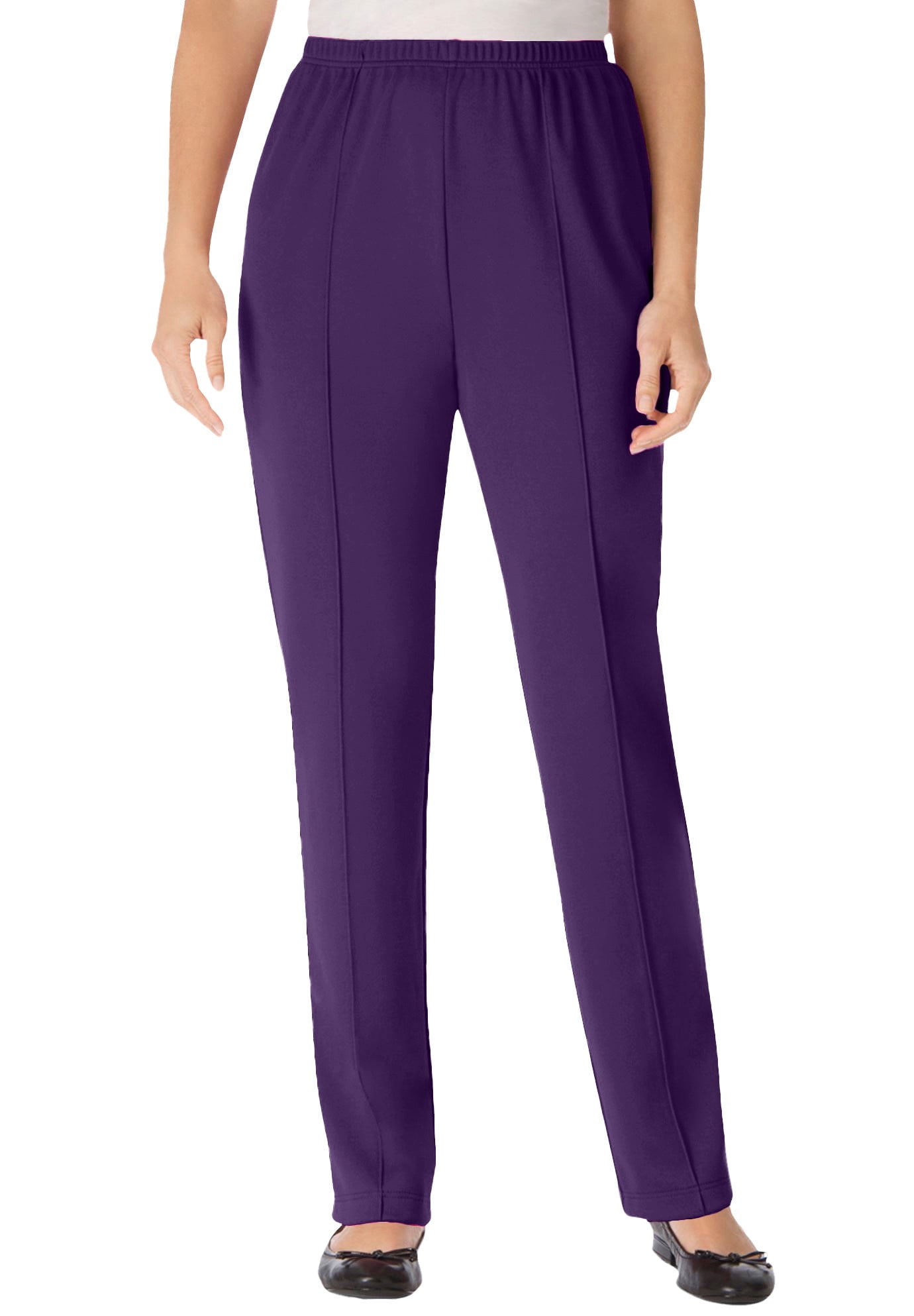 Woman Within Plus Size Knit Hassle-Free Pull-On Elastic-Waist Pants ...