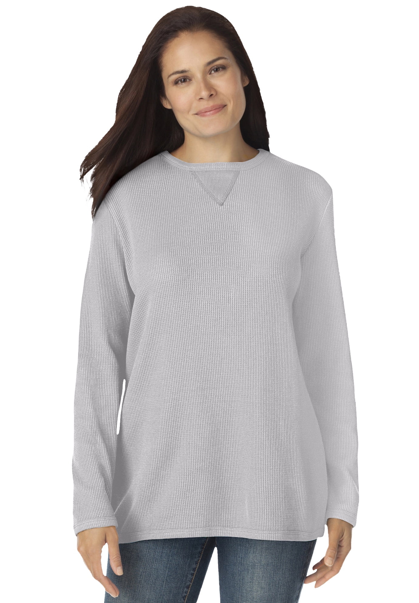 Woman Within Women's Plus Size Waffle Thermal Sweatshirt - Walmart.com