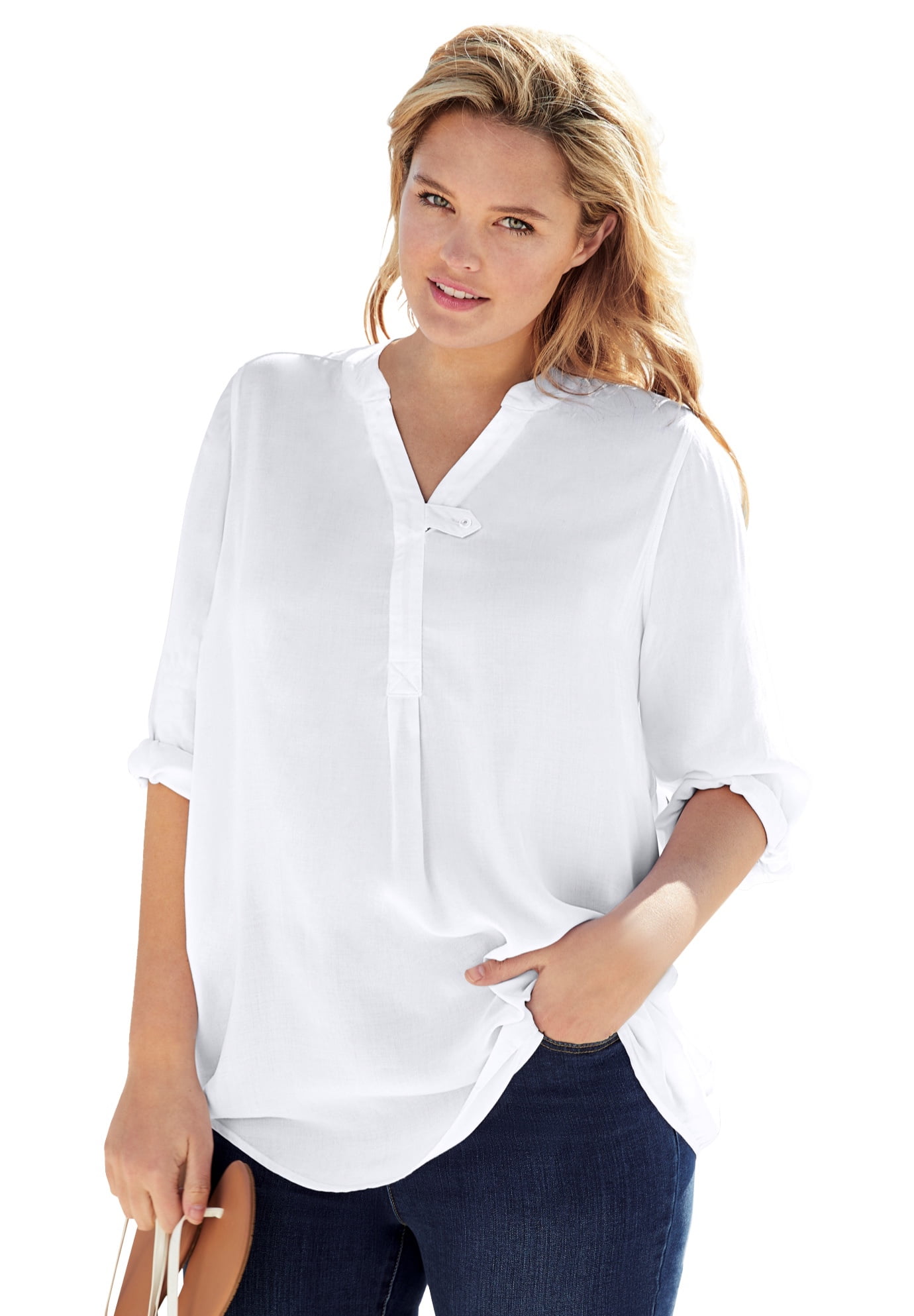 Woman Within Women's Plus Size Rayon 7-Day Three-Quarter Sleeve Tab ...