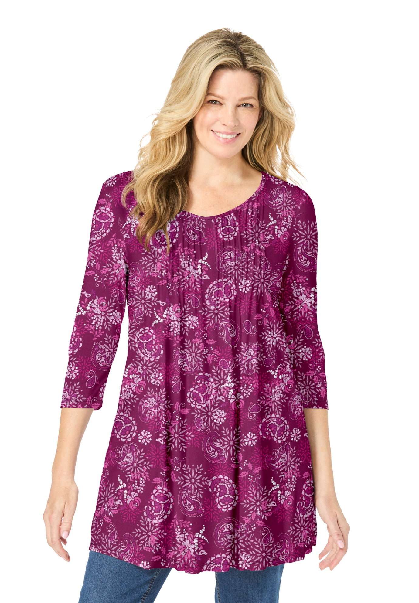 Woman Within Plus Size V-Neck Pintucked Tunic - Walmart.com