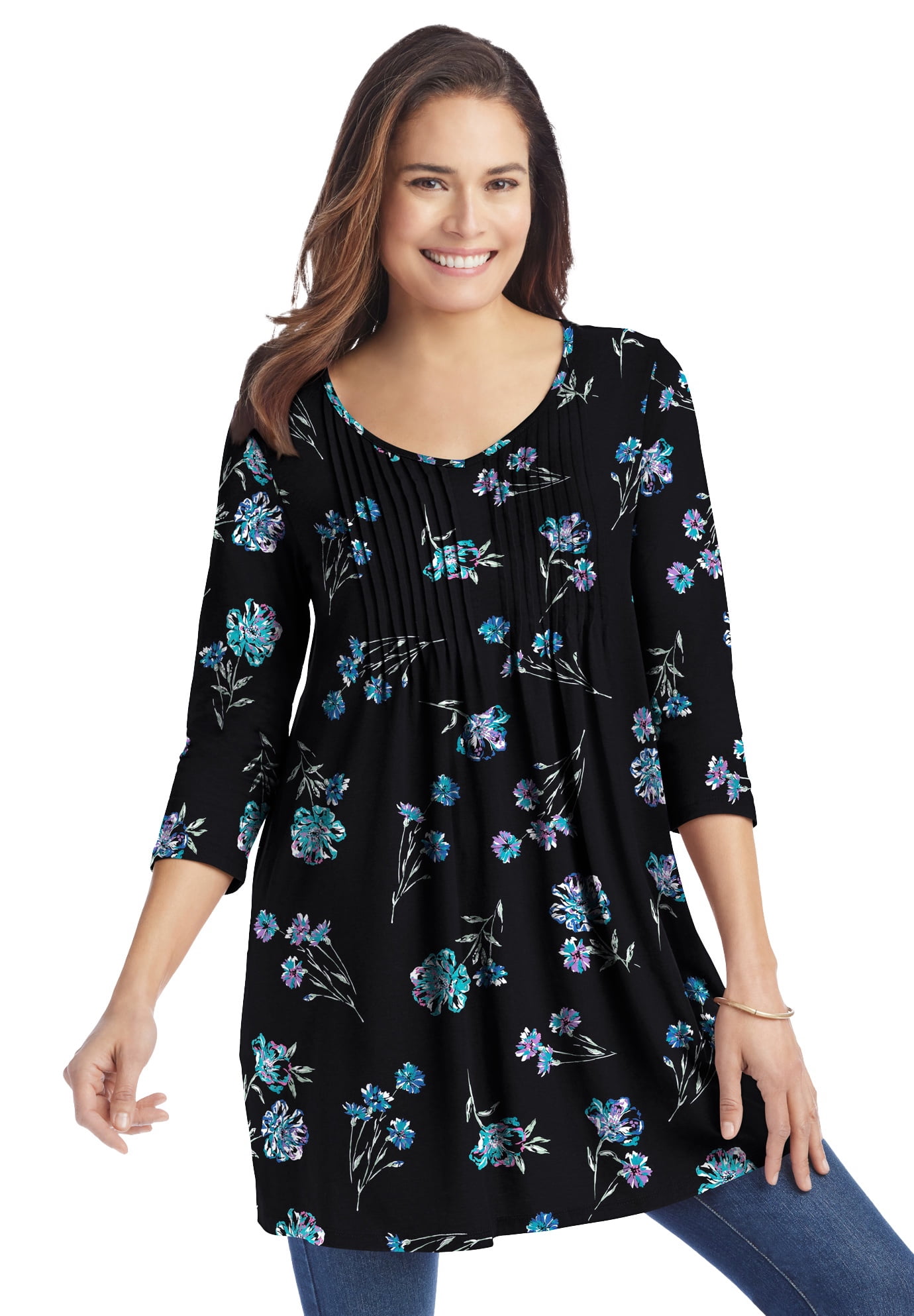 Woman Within Plus Size V-Neck Pintucked Tunic - Walmart.com