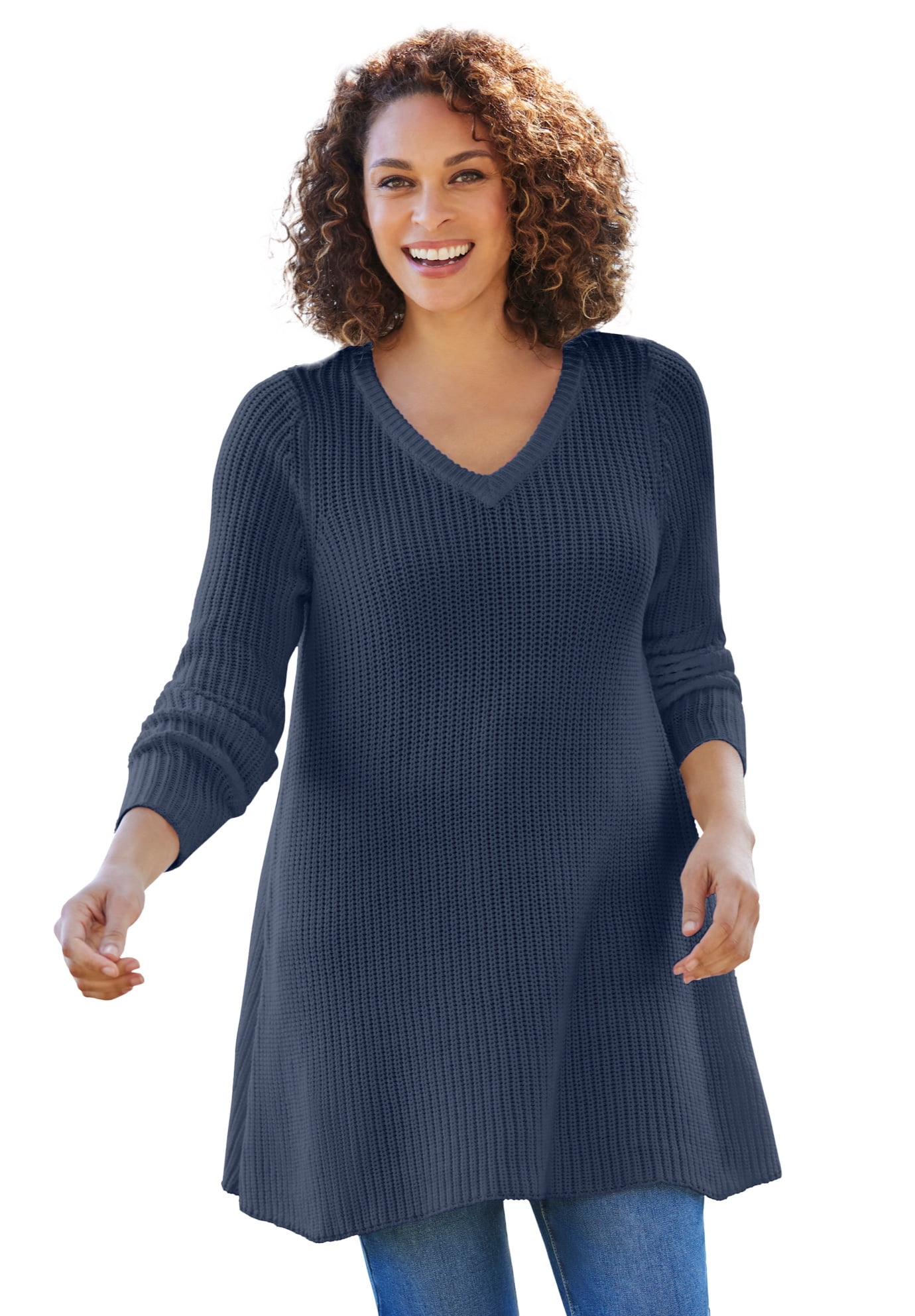 Woman Within Plus Size V-Neck Shaker A-Line Sweater - Walmart.com