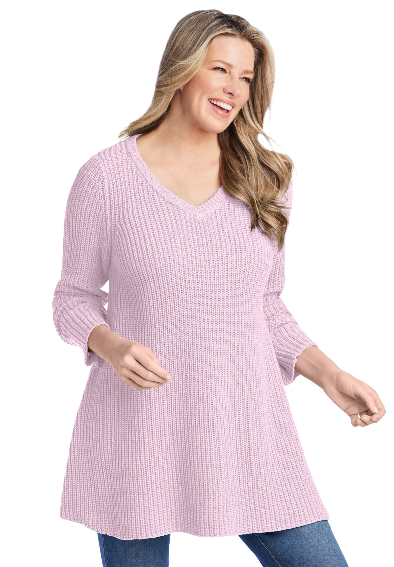 Woman Within Plus Size V-Neck Shaker A-Line Sweater - Walmart.com
