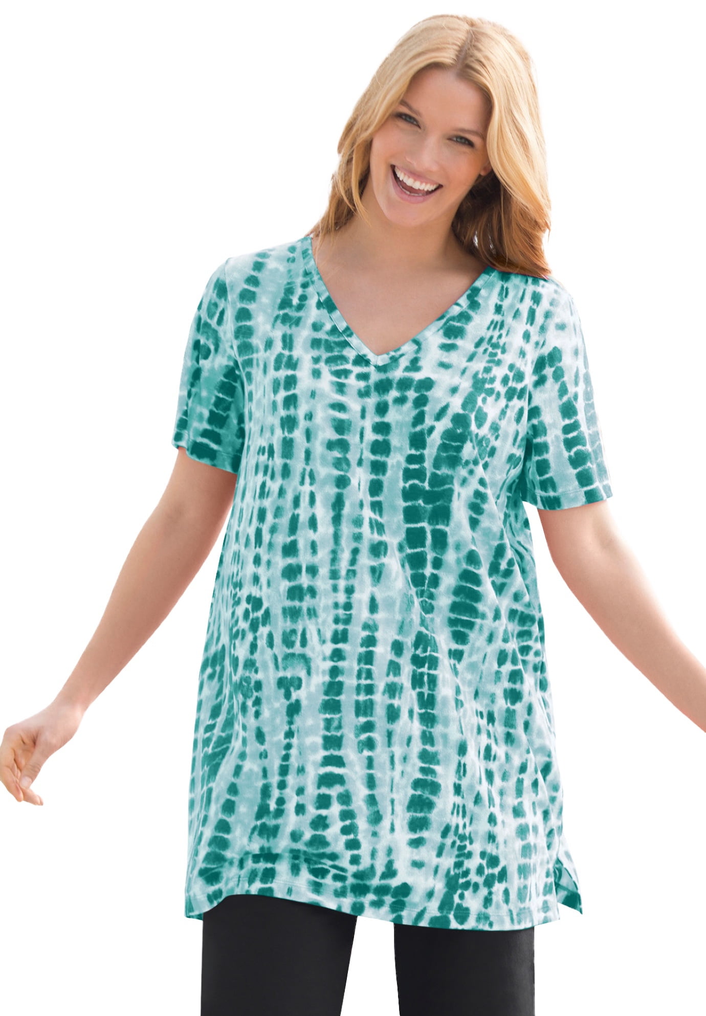 Woman Within Women's Plus Size V-Neck Tie-Dye Tunic - Walmart.com