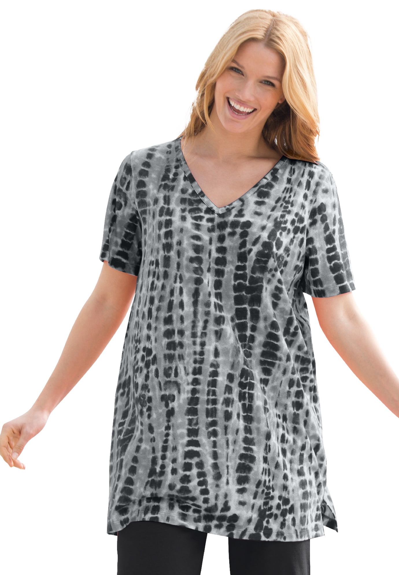 Woman Within Plus Size V-Neck Tie-Dye Tunic - Walmart.com