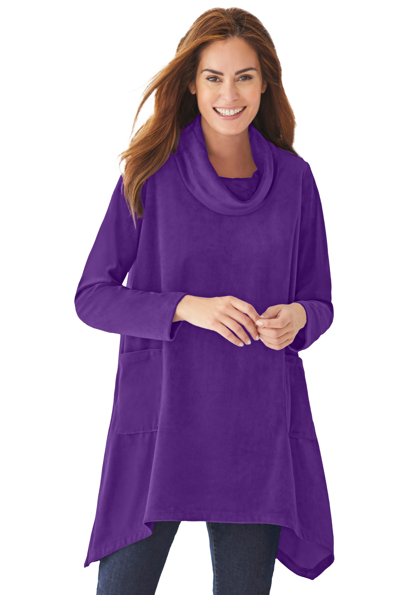 Woman Within Women's Plus Size Velour Cowl Neck Pocket Tunic - Walmart.com