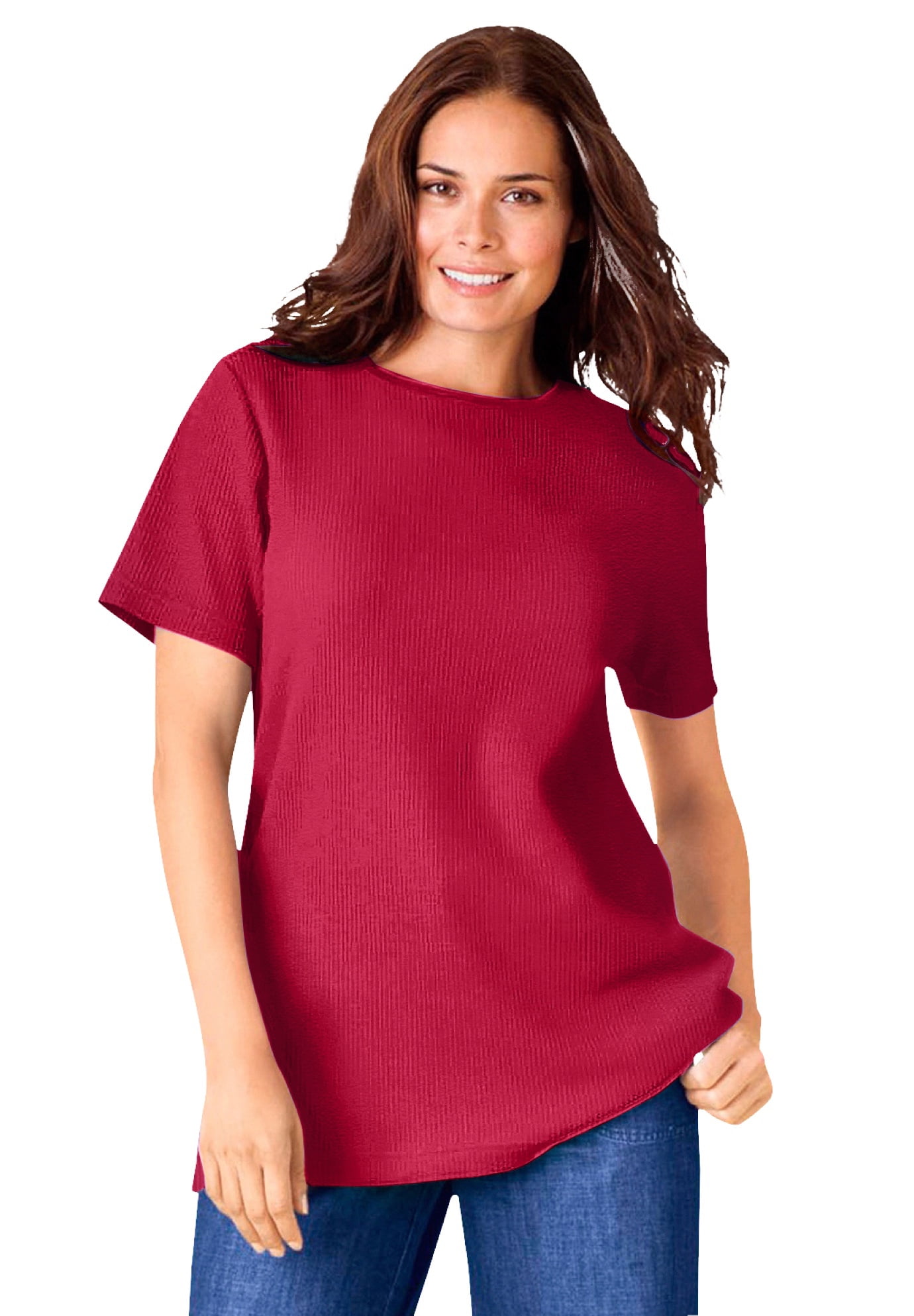 Woman Within Plus Size Waffle Thermal Satin Trim Tee - Walmart.com