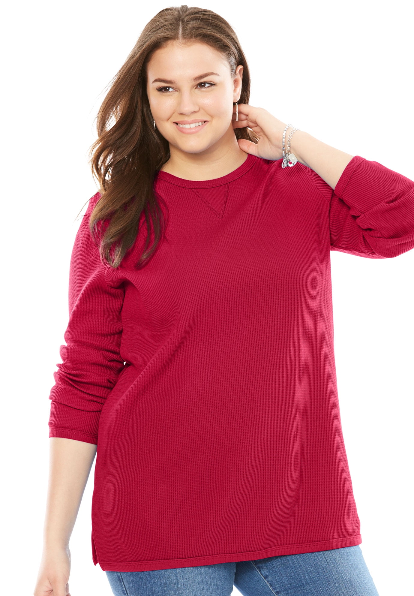 Woman Within Plus Size Long-Sleeve Crewneck Soft Waffle Knit Thermal ...