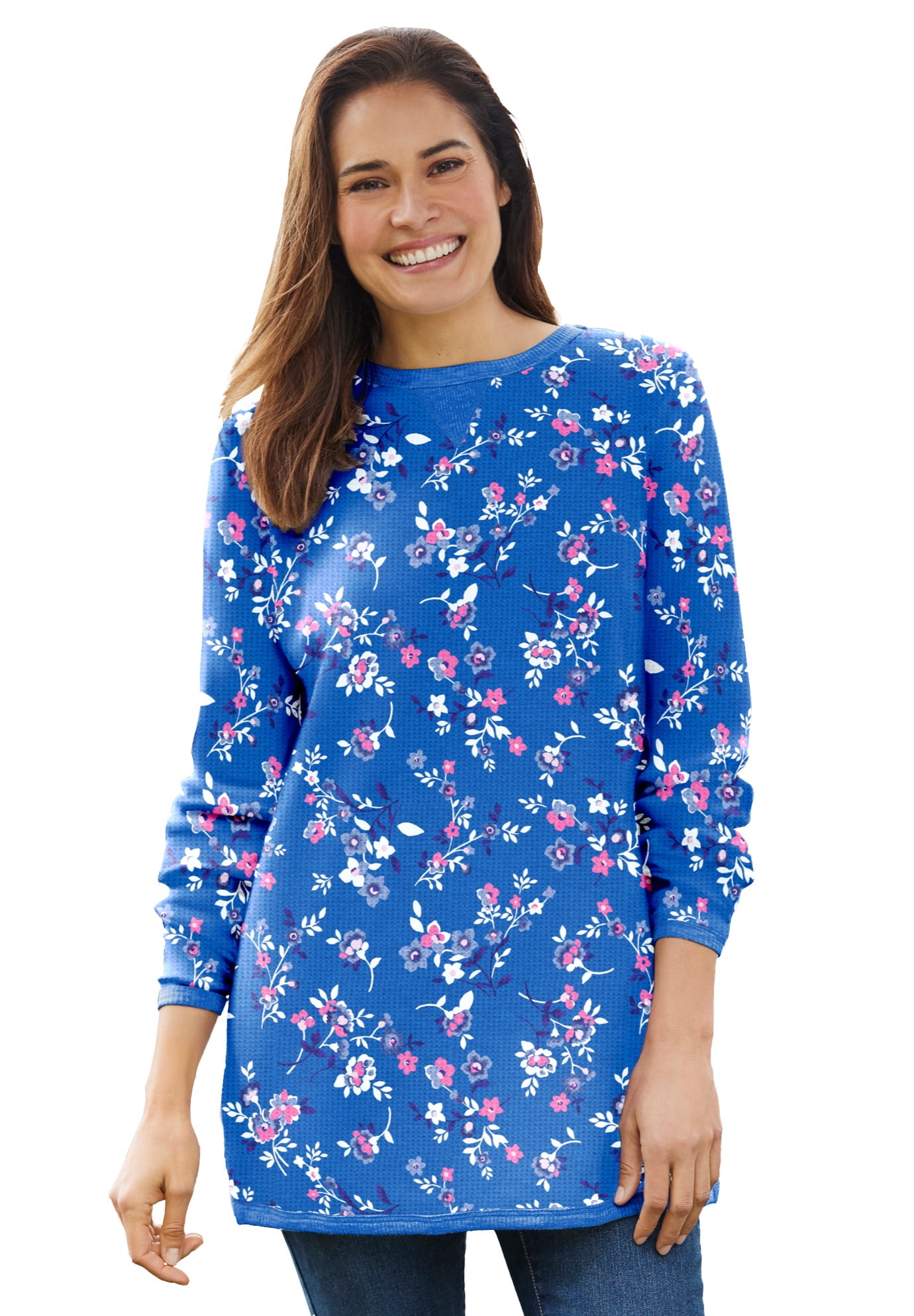 Woman Within Plus Size Long-Sleeve Crewneck Soft Waffle Knit Thermal ...