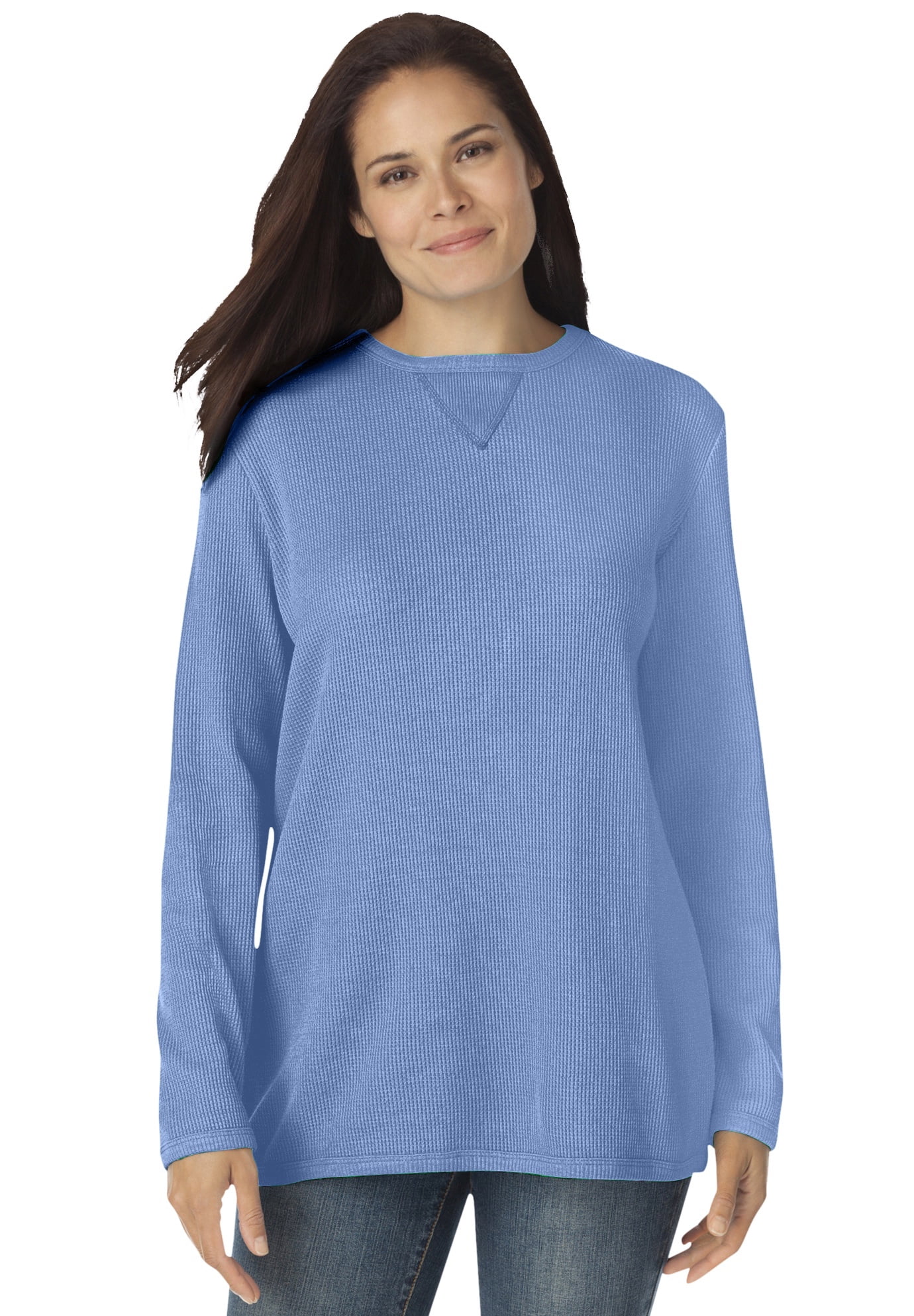 Woman Within Plus Size Thermal Sweatshirt, Comfortable Long-Sleeved, V ...