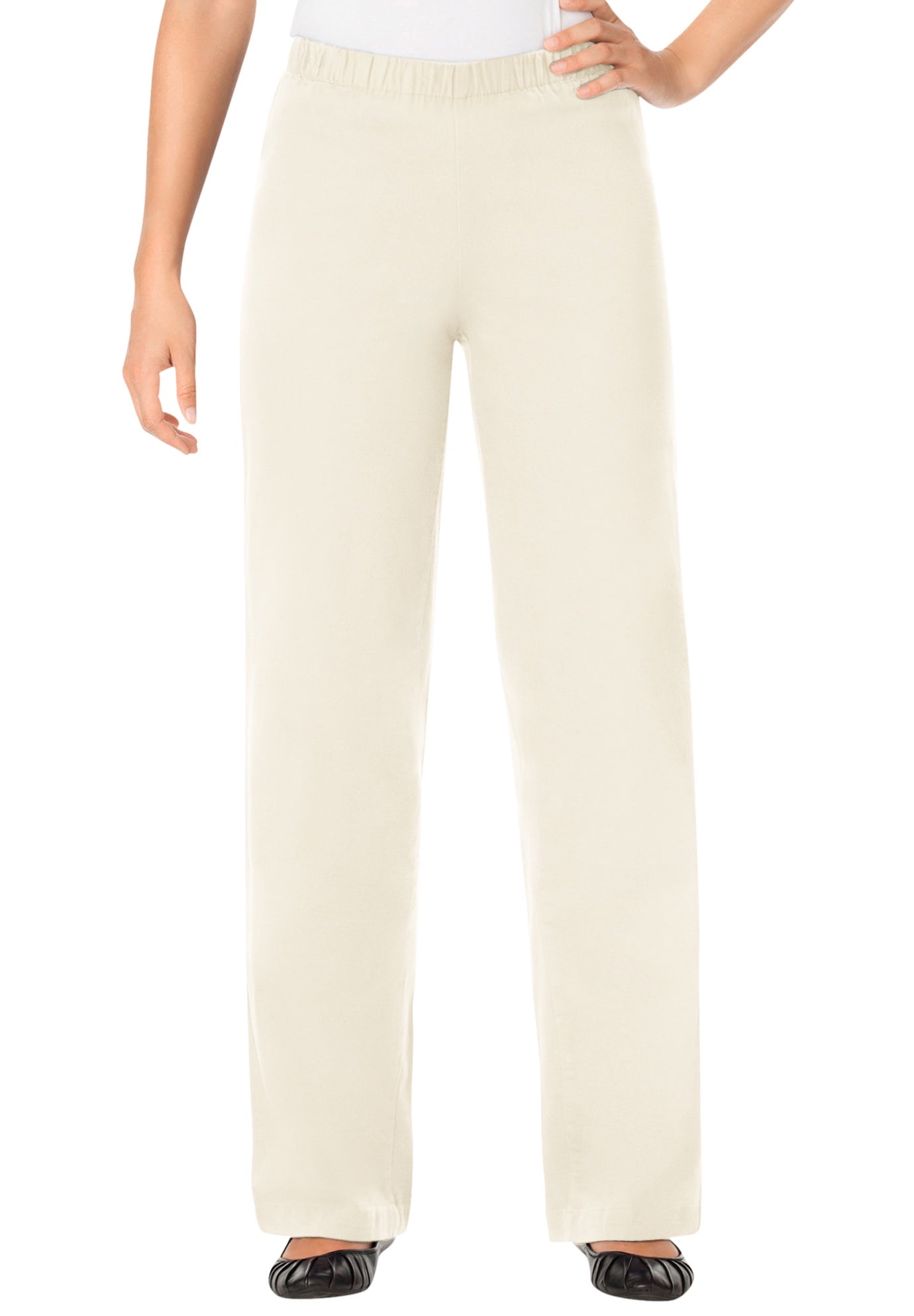 Woman Within Plus Size Fineline Stretch Denim Wide-Leg Pull-On Jeans ...