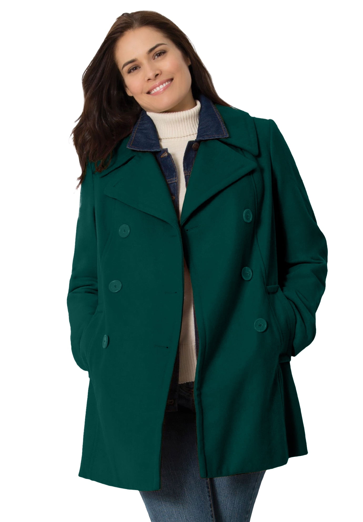 Woman Within Plus Size Wool-Blend Double-Breasted Peacoat - Walmart.com