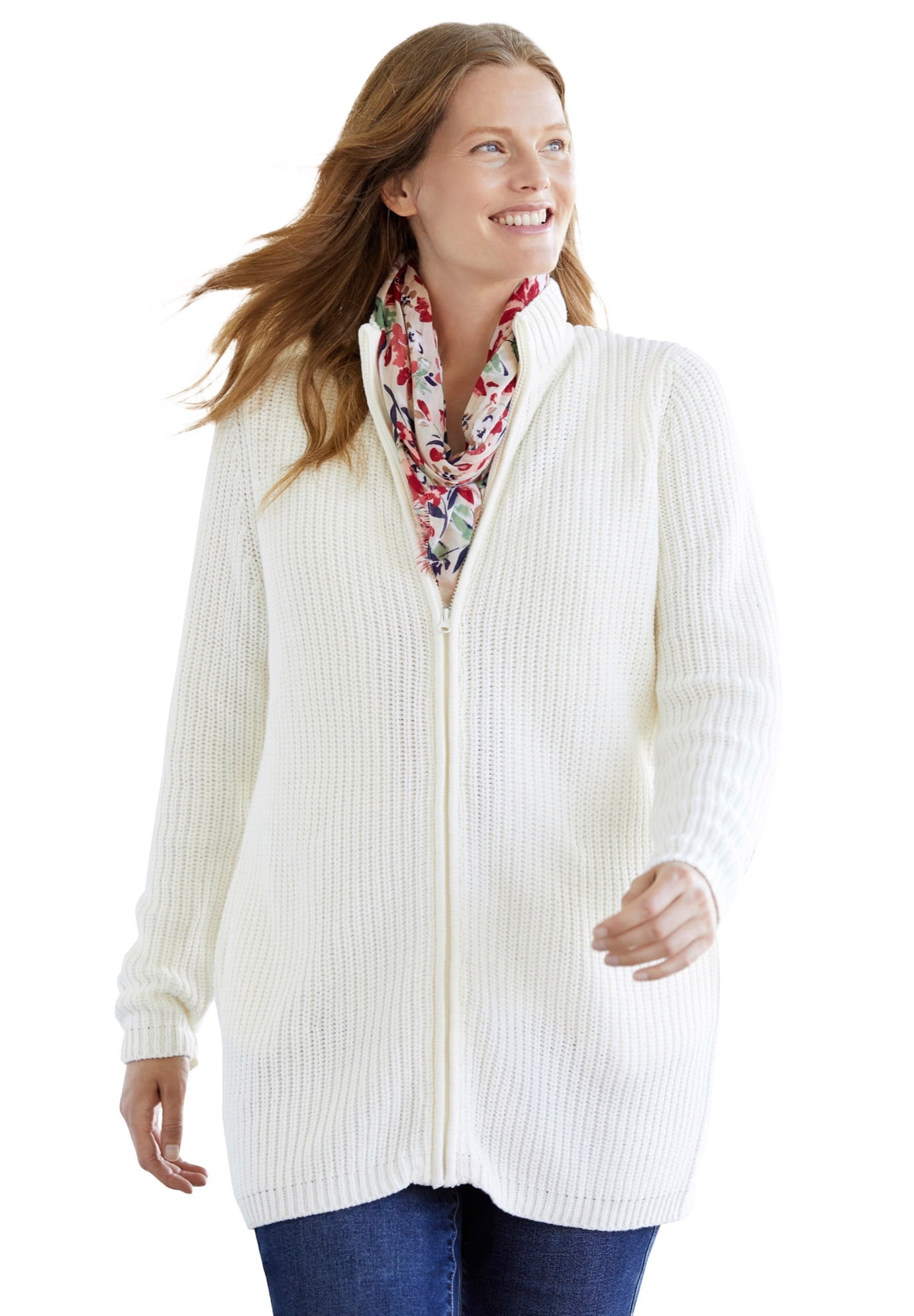 Woman Within Women's Plus Size Zip Front Shaker Cardigan - Walmart.com