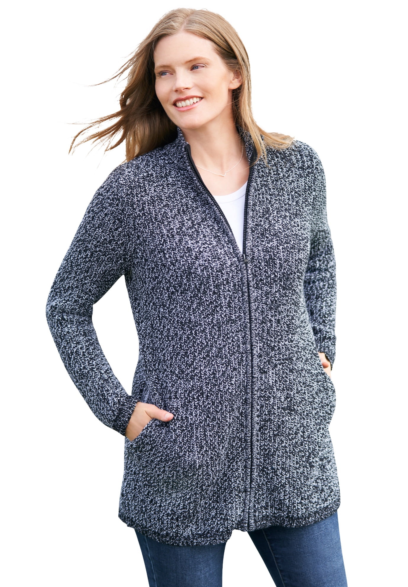 Woman Within Plus Size Zip Front Shaker Cardigan - Walmart.com