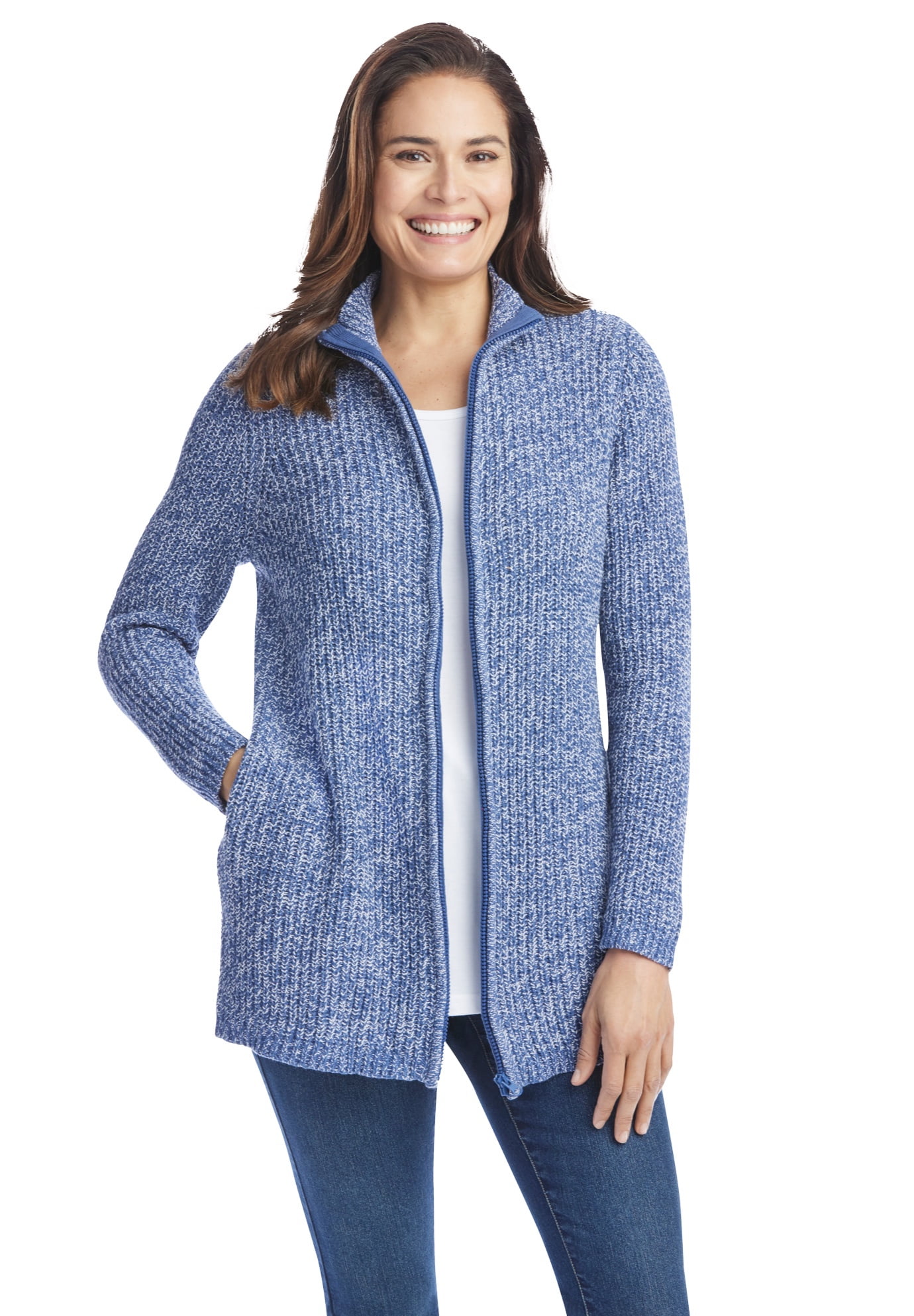 Woman Within Plus Size Zip Front Shaker Cardigan - Walmart.com