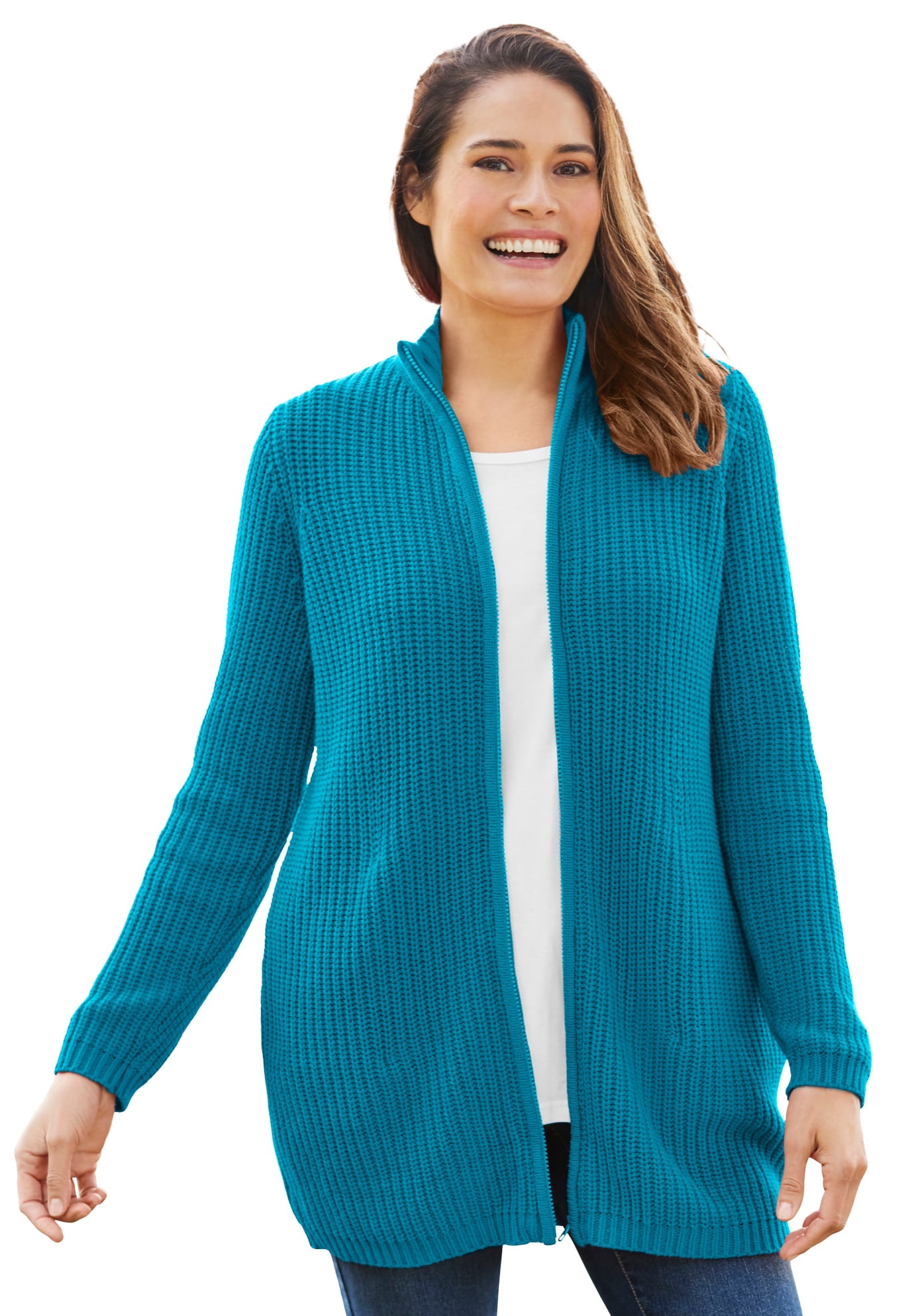 Woman Within Women's Plus Size Zip Front Shaker Cardigan - Walmart.com