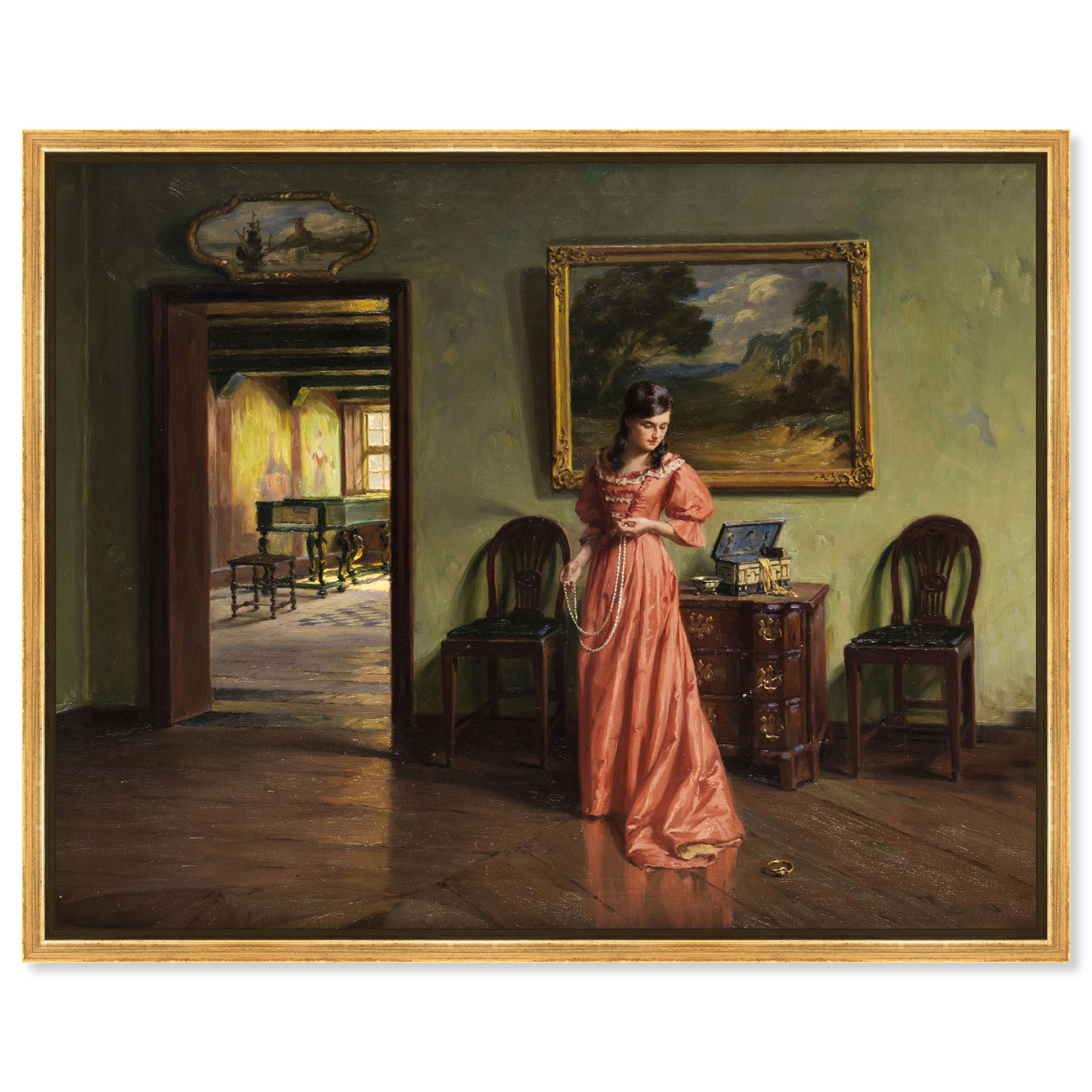 Woman and the Necklace Canvas Famous Classic Art by Art Remedy, Gold Frame, 24 x 20 - Walmart.com