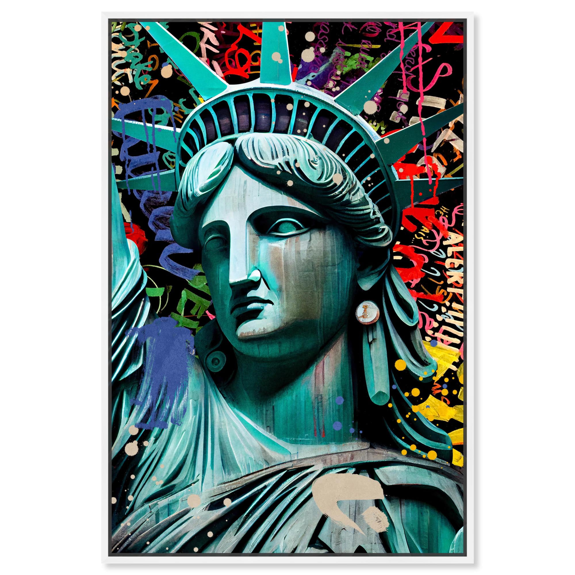 Woman of Liberty Canvas Urban Graffiti Wall Art by Notoriart, White ...
