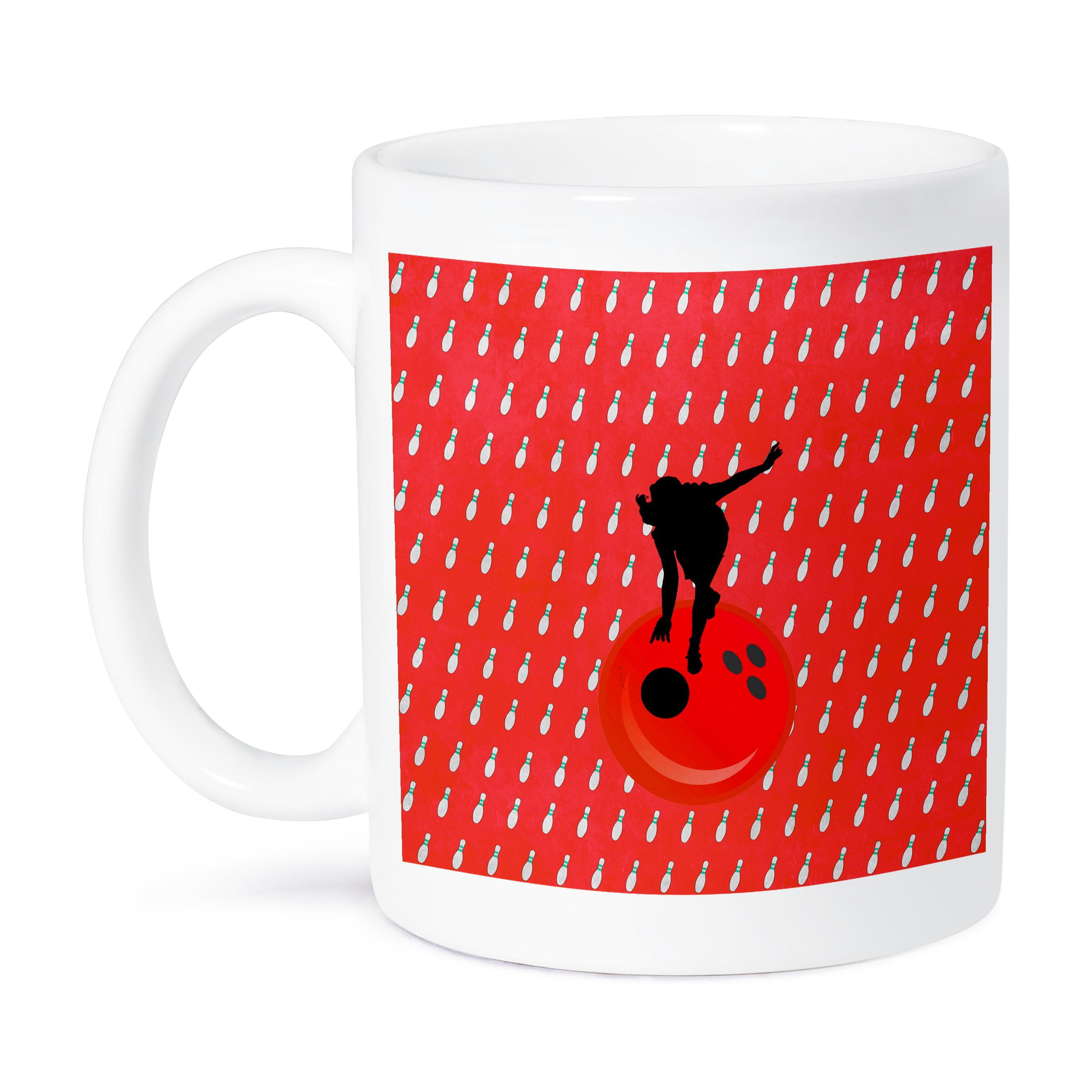 3dRose, Woman on Bowling Ball with Bowling Pin Background, Red, 15oz ...