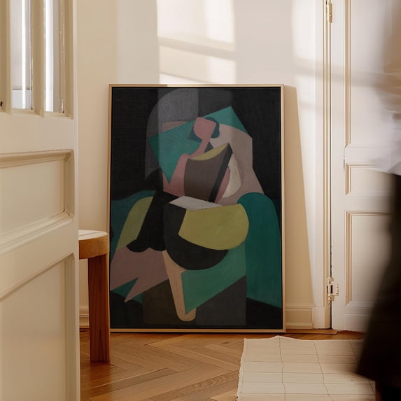 Woman on Sofa Abstract Art Poster Geometric Dark Green Black Poster ...