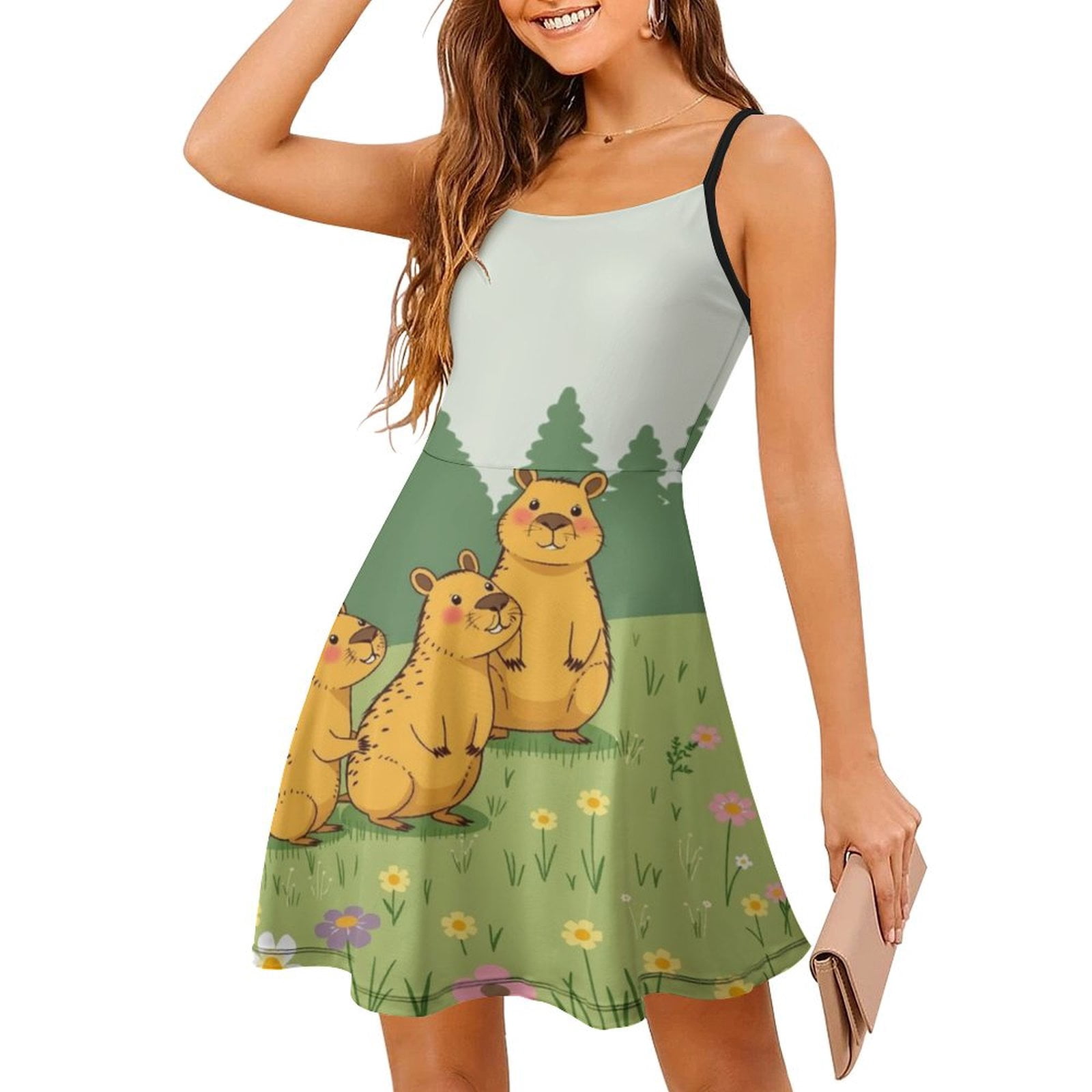 Woman's Dress Cartoon Dolphin Women's Sling Dress Humor Graphic ...