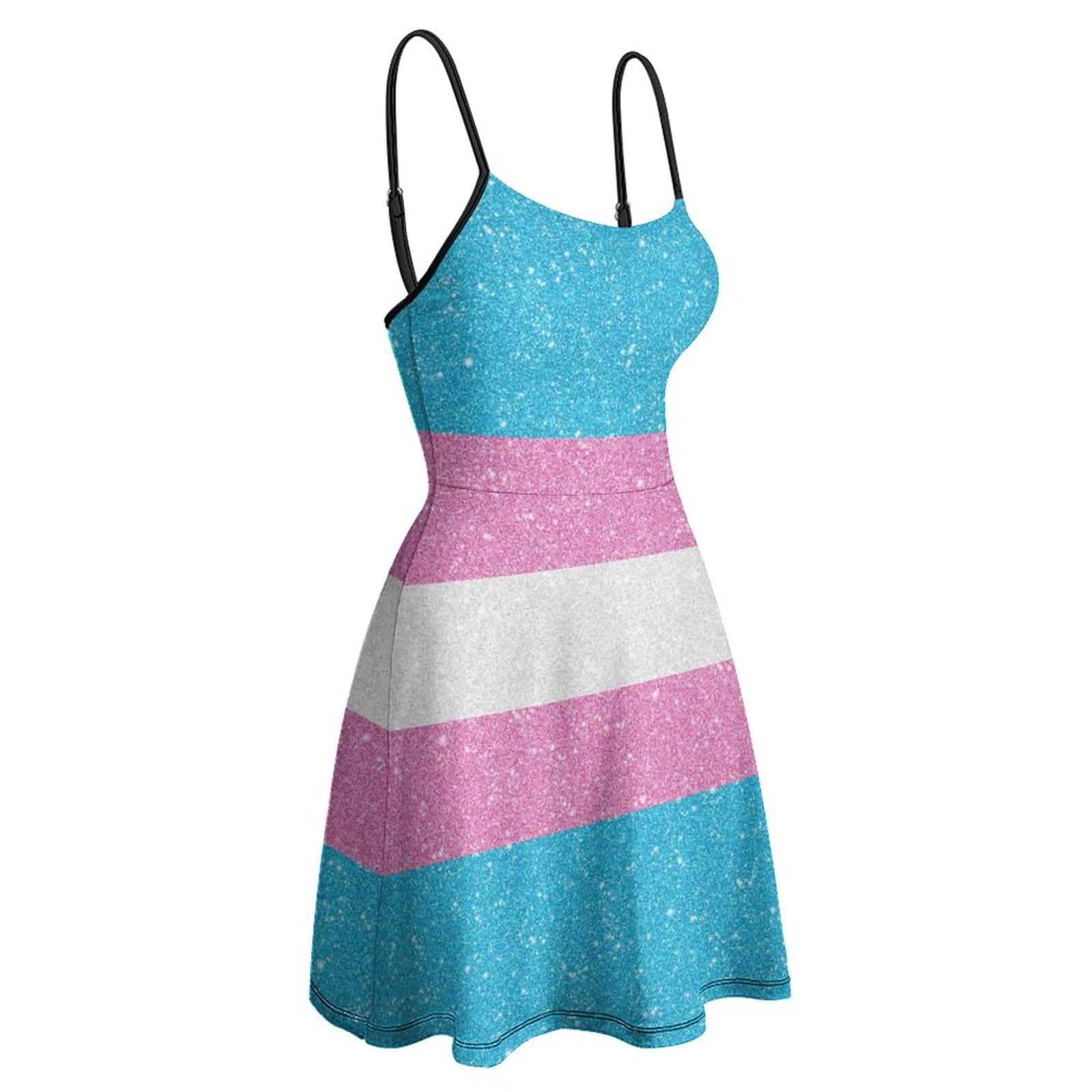 Woman's Dress Faux Glitter Transgender Pride Flag Women's Sling Dress ...