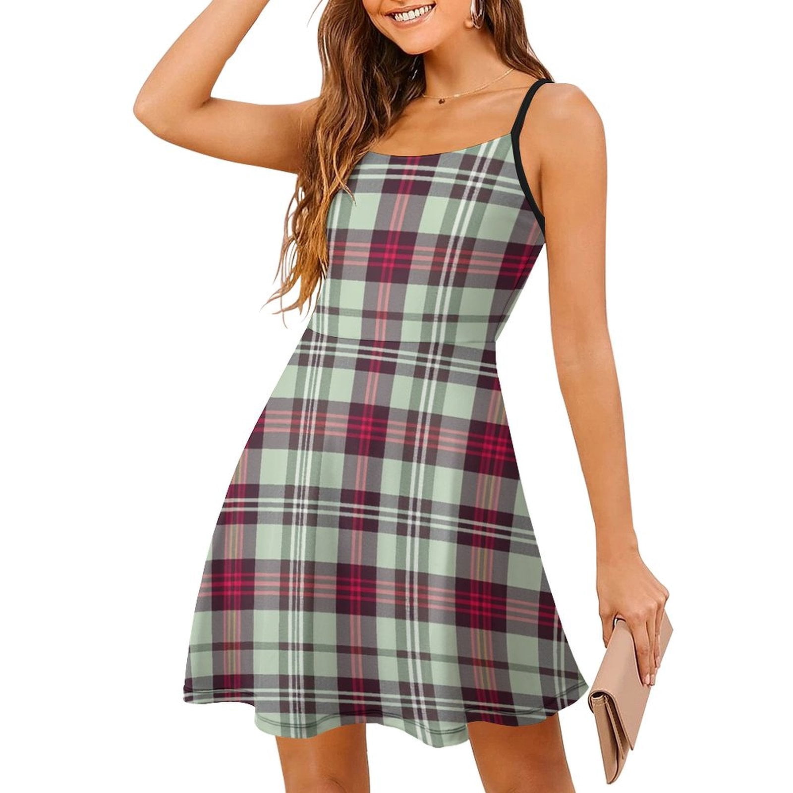 Woman's Dress Geometric Grid Woman's Clothing Women's Sling Dress ...