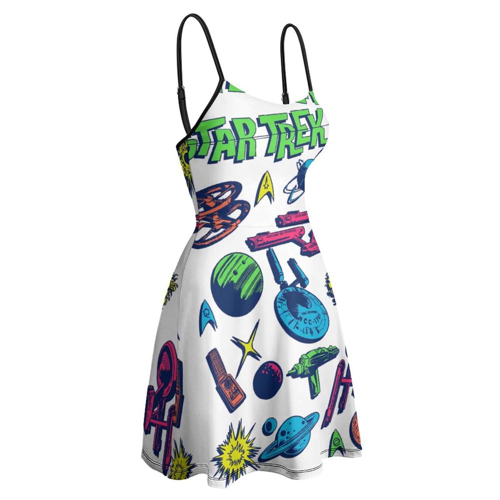 Woman's Dress Ships And Planets Neon Retro Collage Women's Sling Dress ...