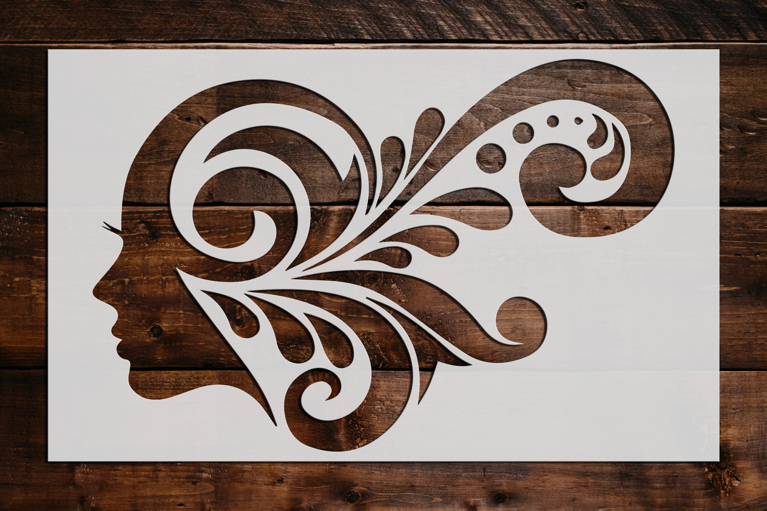 Woman's Face Scroll Design Stencil - Art and Wall Stencil (21"x63 ...
