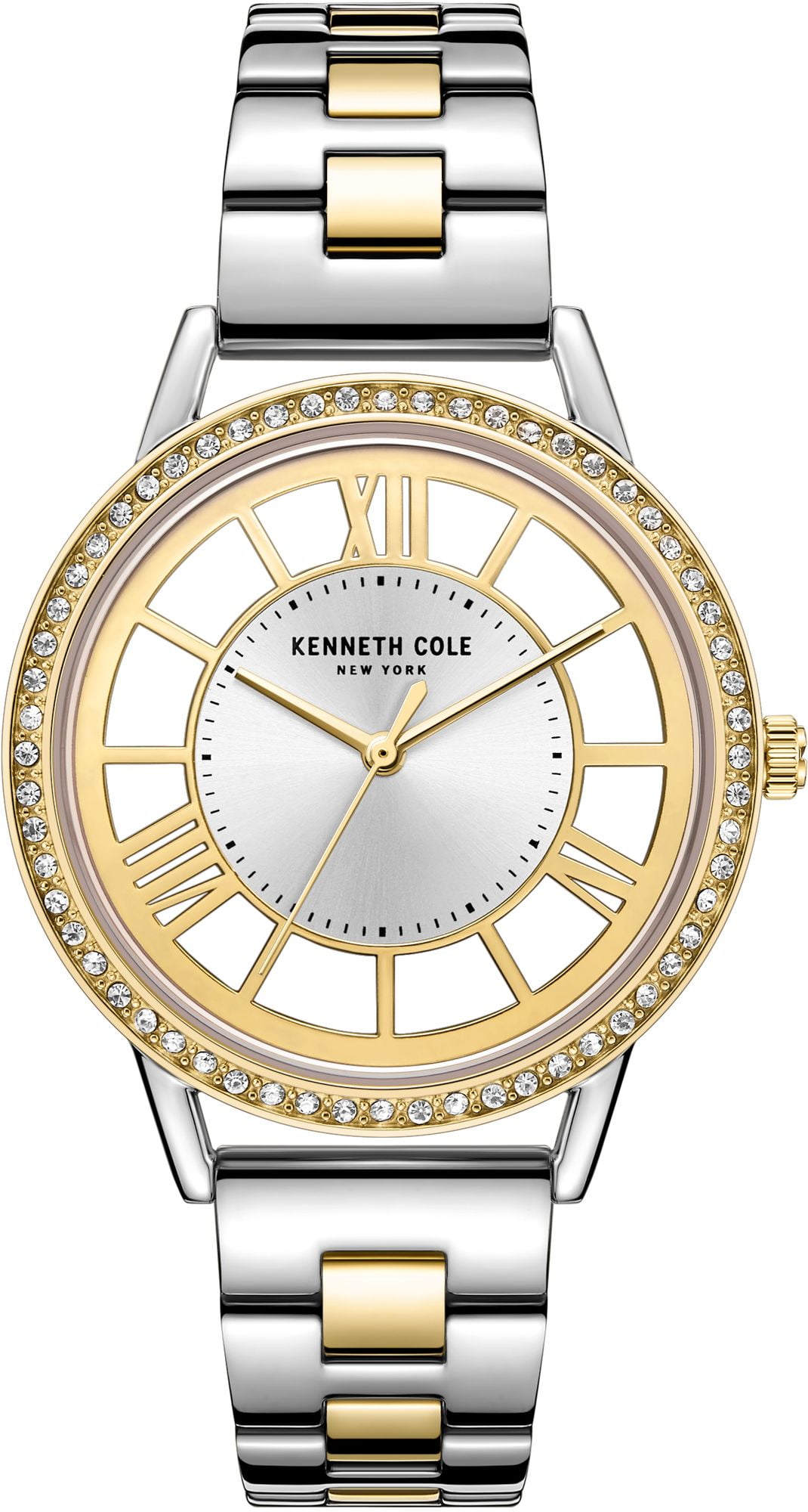 Woman's Kenneth Cole Gold Tone Stainless Steel Crystalized Watch ...