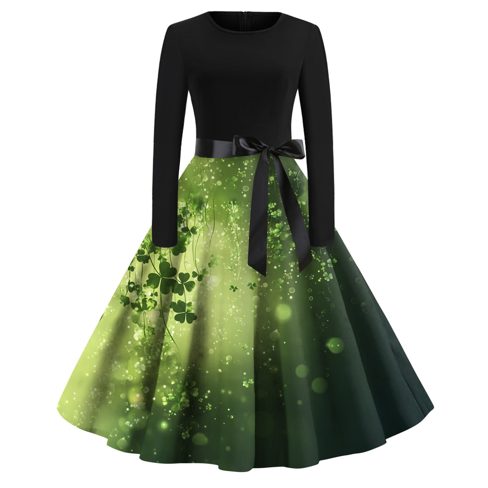 Woman's St Patricks Day Dress Glitter Love Shamrock Long Sleeve ...
