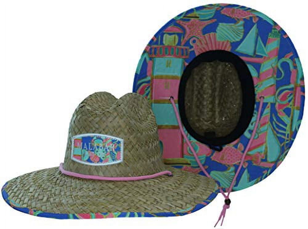 Woman's Sun Hat, Light House Straw Hat with Fabric Pattern Print ...