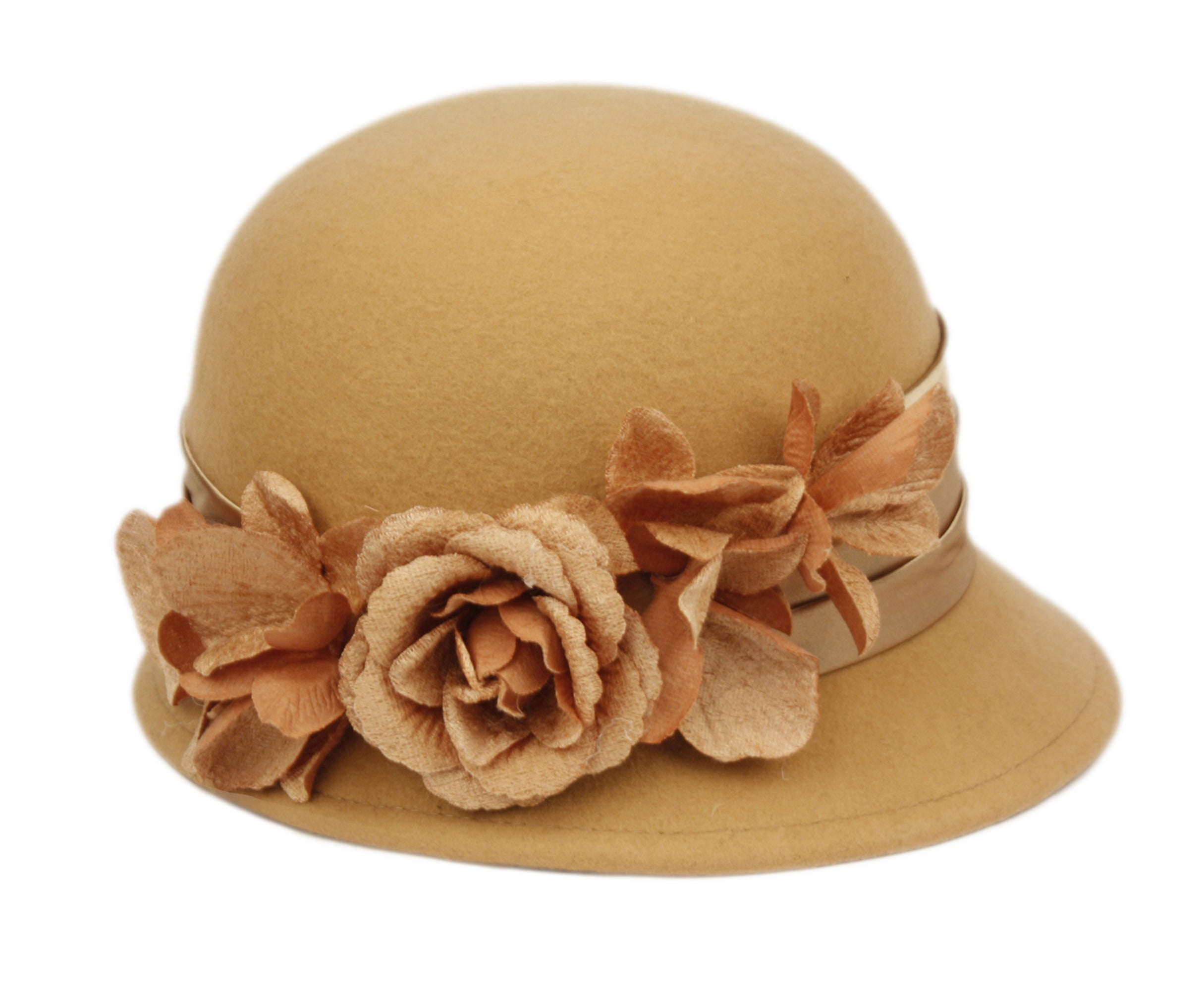 Woman's Winter Bucket Wool Felt Cloche Hat with Elegant Flower ...