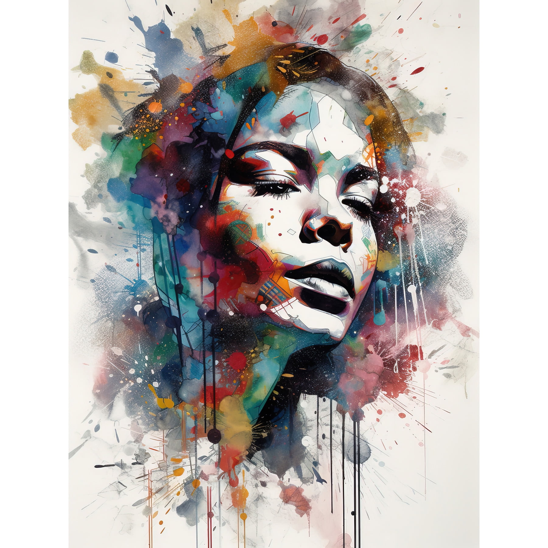 Woman with Synesthesia Listening to Music Modern Paint Splatter ...