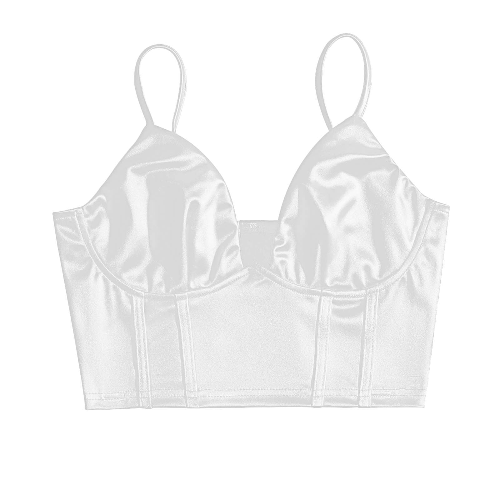 Womans Bustier Crop Top Satin Lace Underwire Sexy Cami Corset Top Spaghetti Strap V Neck