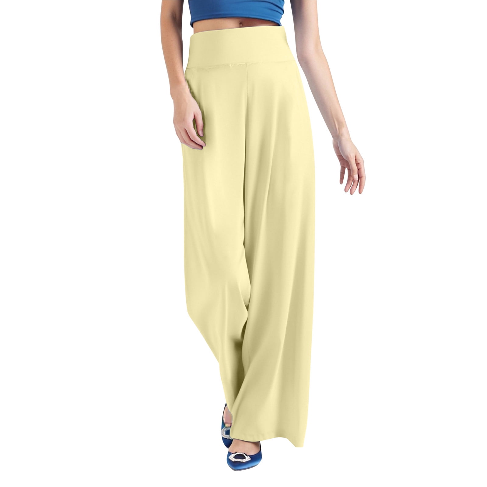 Womans Pants Straight Wide Leg Baggy Yellow Pant Women Casual Comfy ...