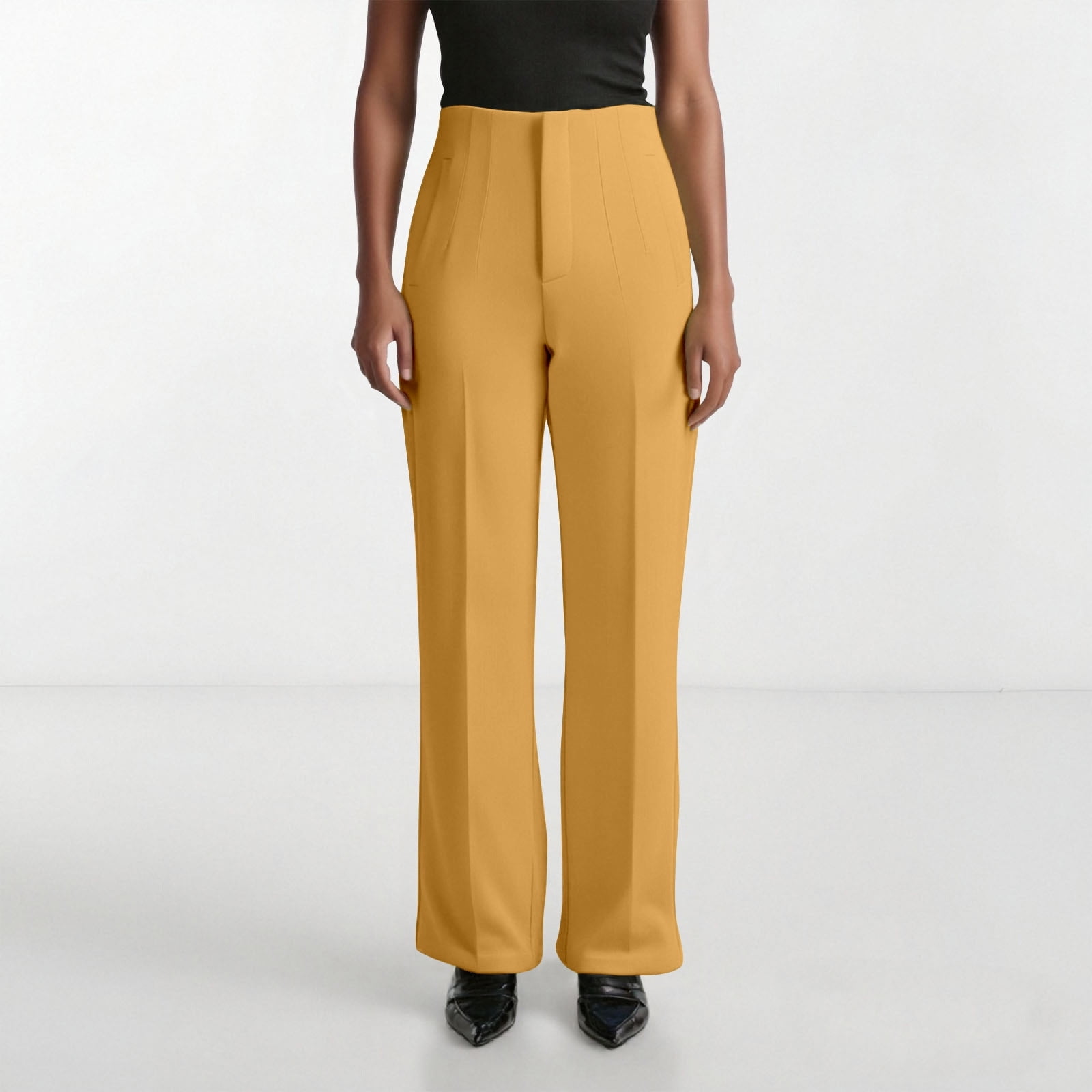 Womans Pants Wide Leg Straight Baggy Yellow Pants Casual Outfits Comfy ...